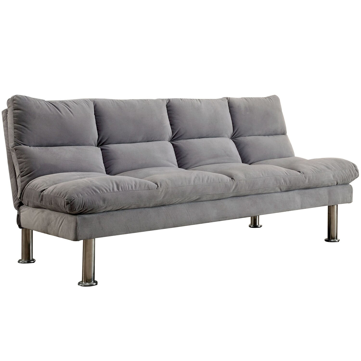 Benjara Microfiber Tufted Futon Sofa with Metal Legs, Gray - Walmart.com