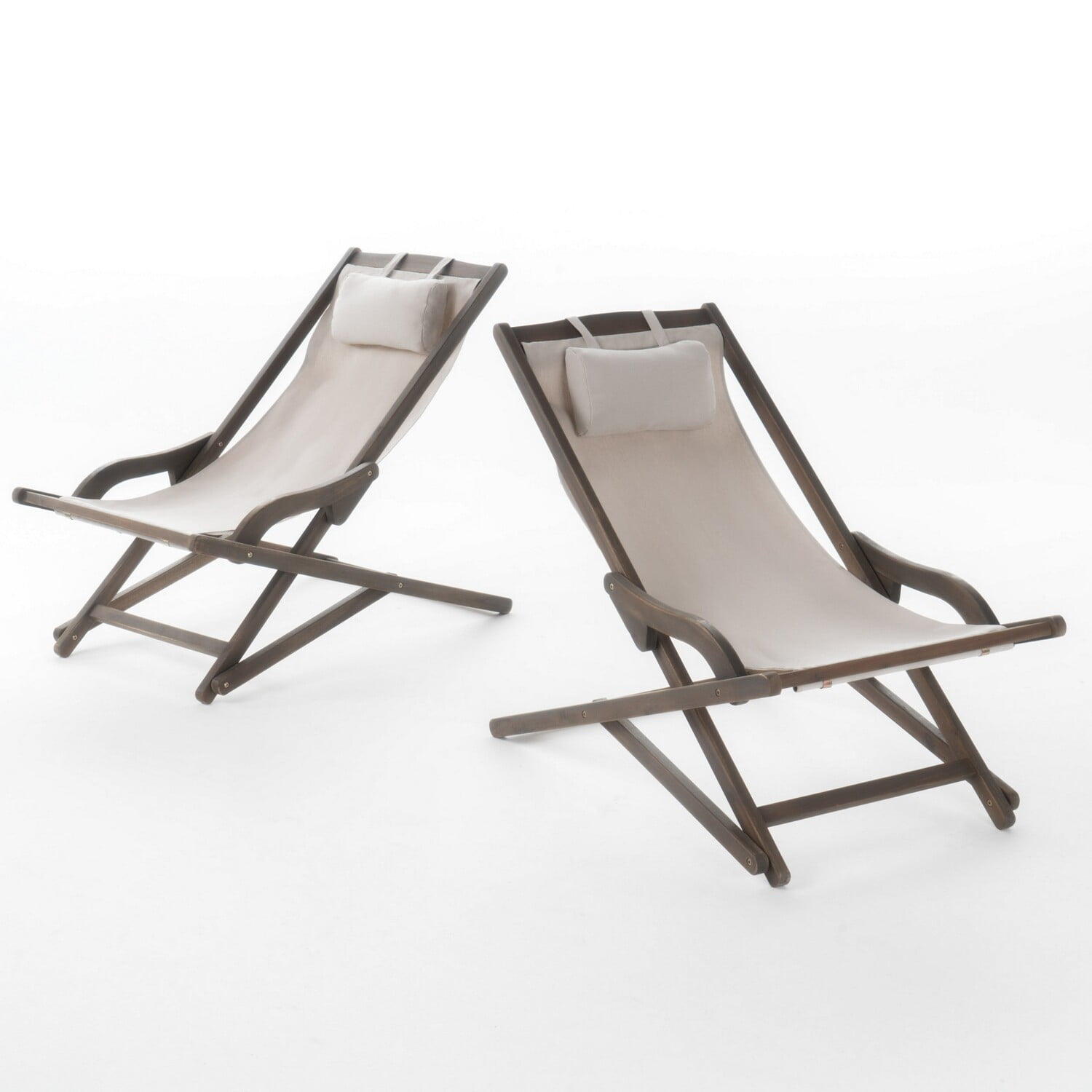 Benjara Mikki Portable Sling Chair Set of 2 with Pillows, Beige ...