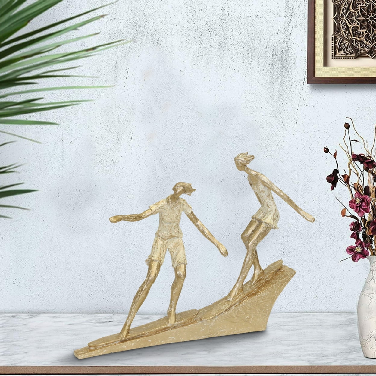 Miniature Polyresin Surfing Couple Statuetted, Gold- Saltoro Sherpi ...