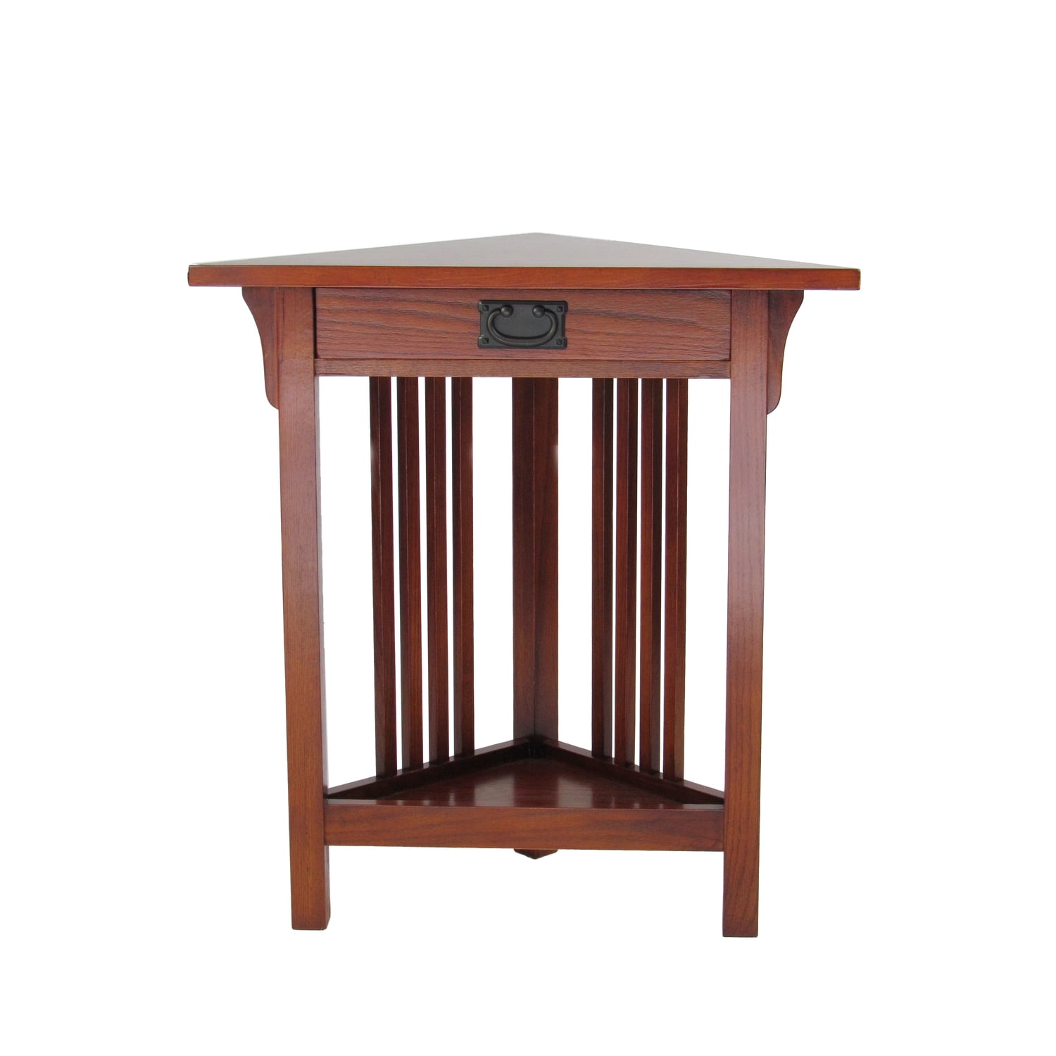Benjara Mission Style Wooden Corner Table with 1 Drawer and Bottom ...