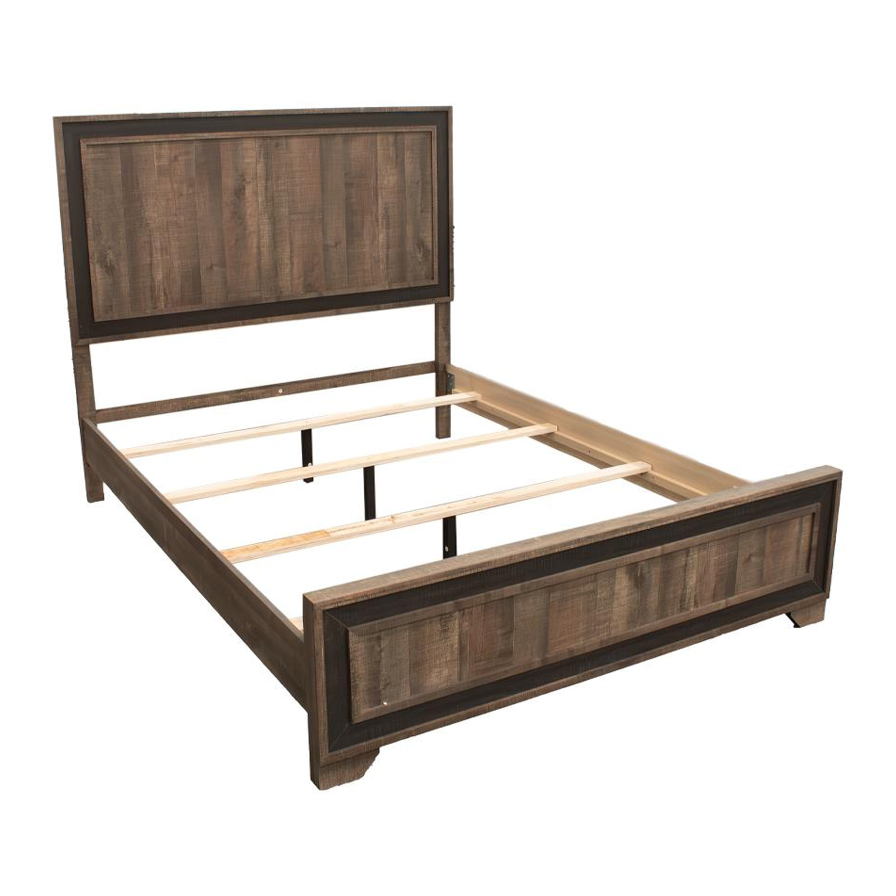 Modern Queen Size Bed w Tall Panel Headboard, Rustic Brown Wood ...
