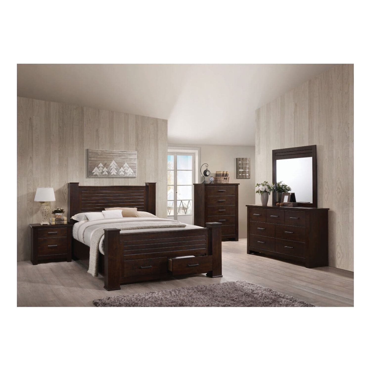 Modern Style Deluxe Queen Size Poster Bed With Storage, Brown - Walmart.com