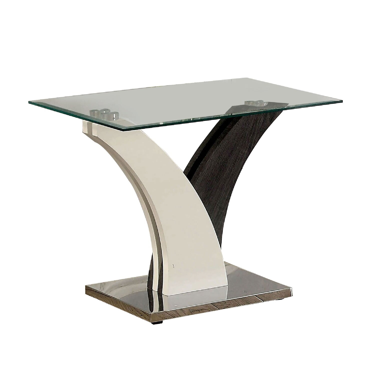 Benjara Modern Two Tone Flared Base End Table with Glass Top, White and ...