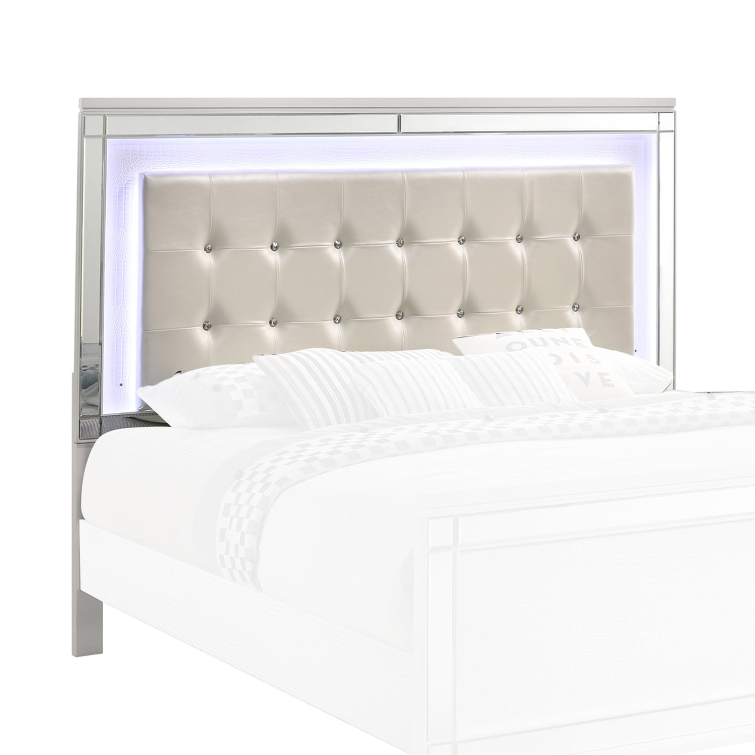 Benjara Modern Wooden Queen Size Headboard with LED and Glass Trim ...