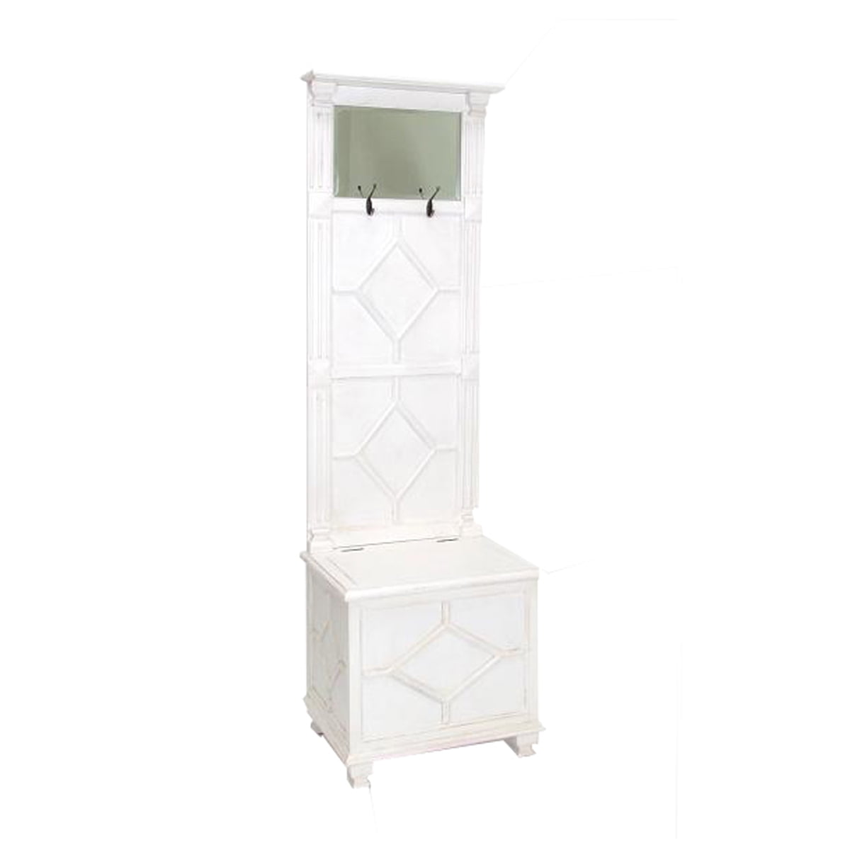 Benjara Molded Wooden Frame Hall Tree with Lift Top Box and Mirror ...