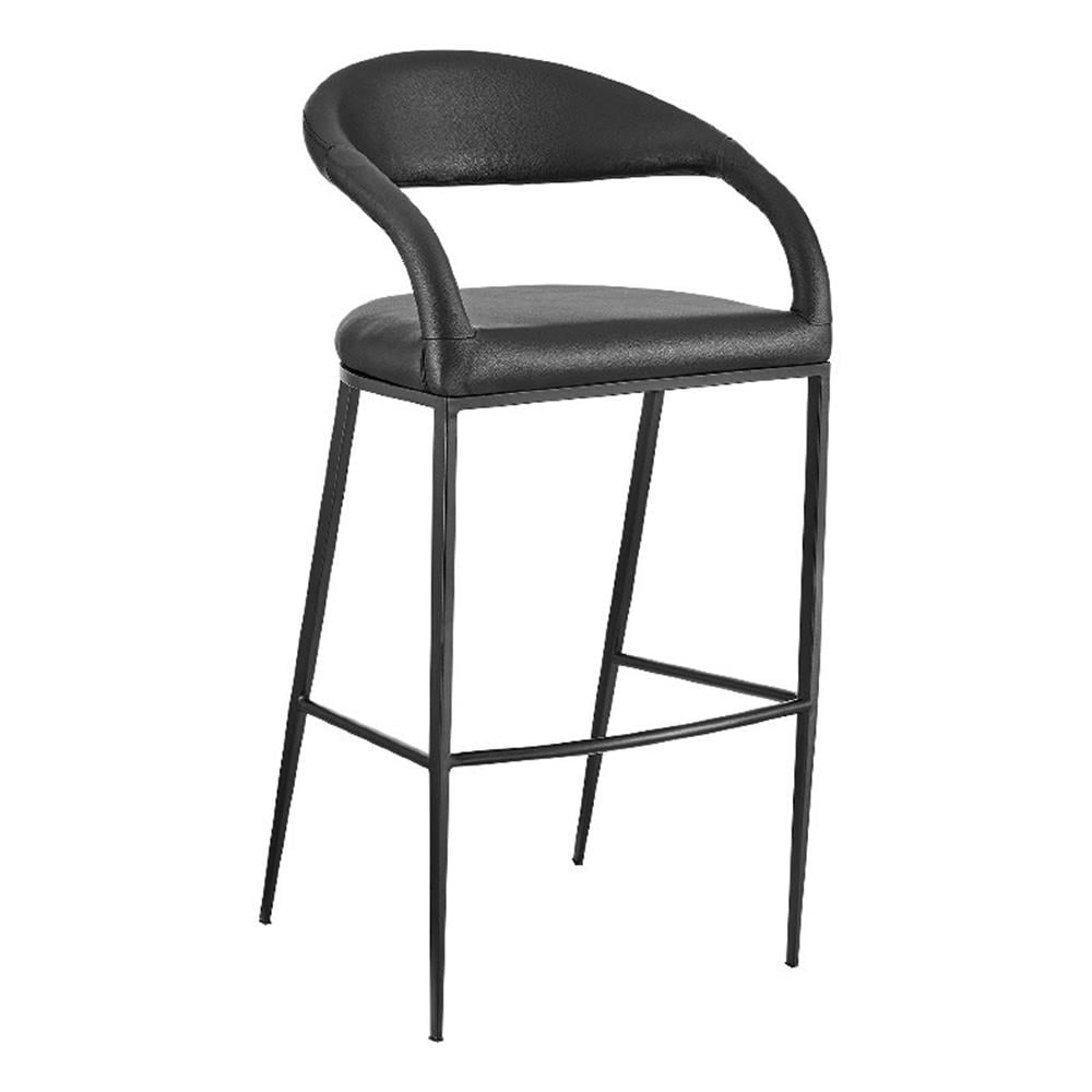 Monie Counter Stool Chair- Curved Floating Back- Black Faux Leather ...