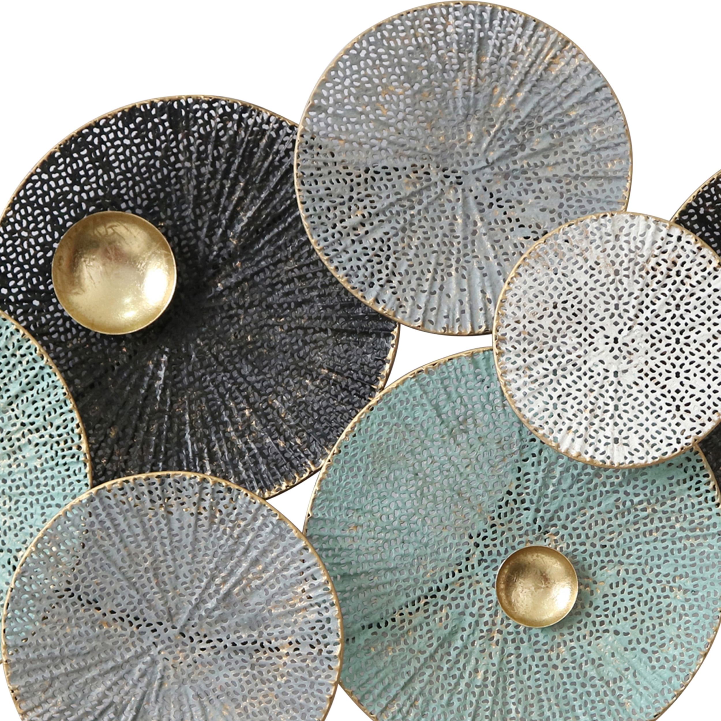 Benjara, Multicolor Round Metal Wall Decor with Perforated Ribbed ...