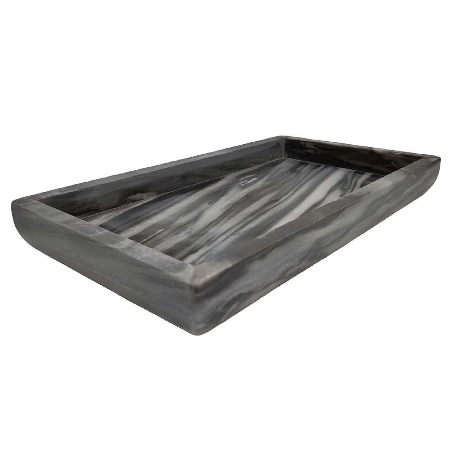 Benjara Myla Decorative Marble Tray, Unique Veining Patterns Gray, 14 ...