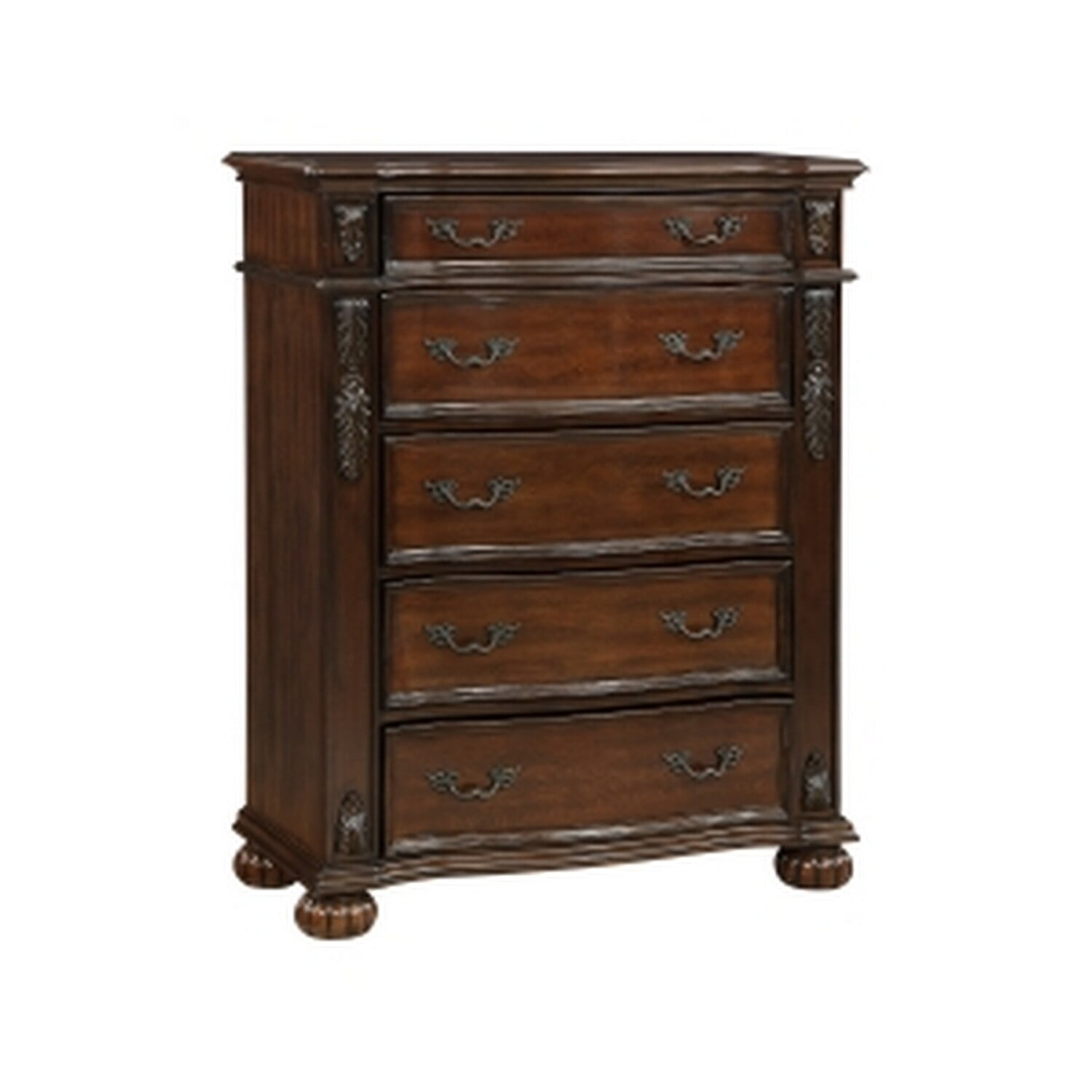 Benjara Nami 50 Inch Tall Dresser Chest, 5 Drawers, Carved Cherry Brown ...