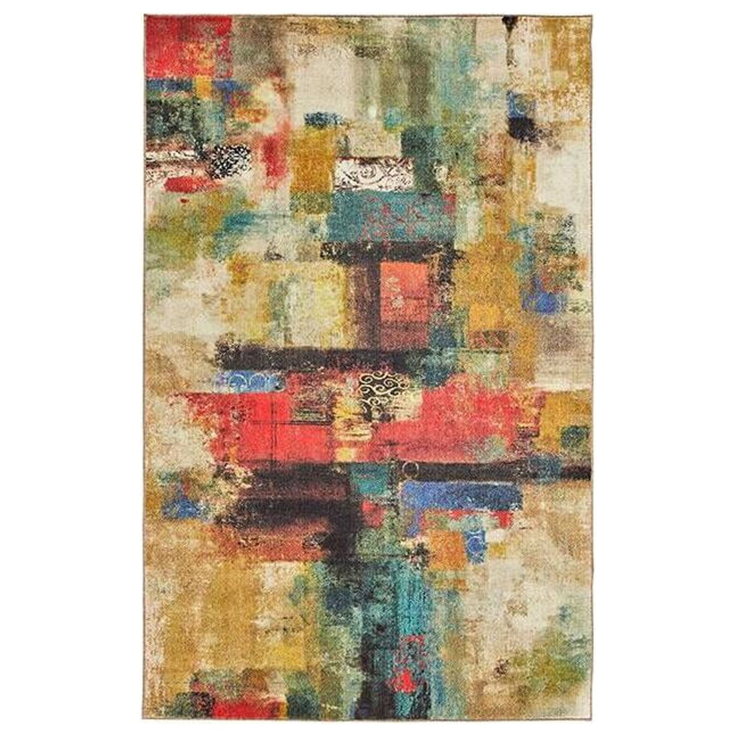 Benjara Navi 5 x 8 Medium Area Rug, Modern Art, Latex Back, Multicolor ...
