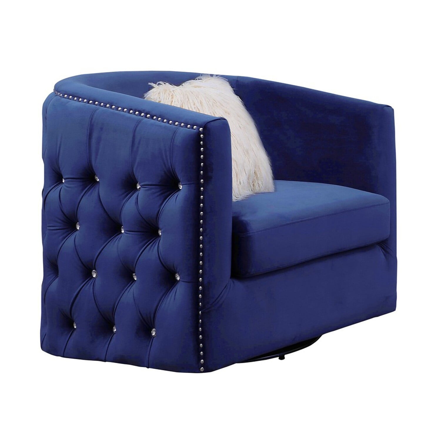 Benjara Naz 34 Inch Foam Accent Chair, Nailheads, Tufted Blue Velvet ...