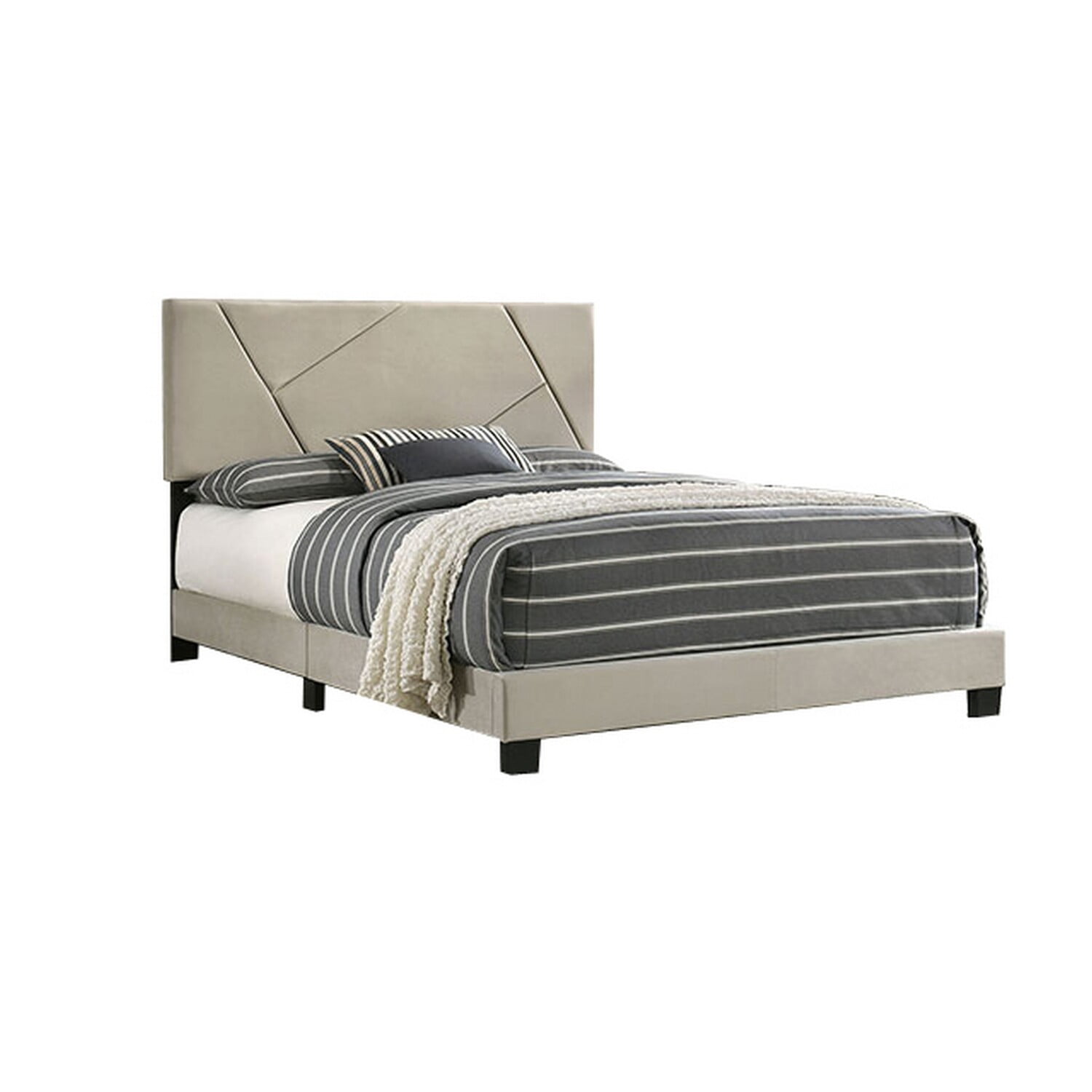 Benjara Neri California King Bed, Channel Tufted, Welt Trim, Light Gray ...