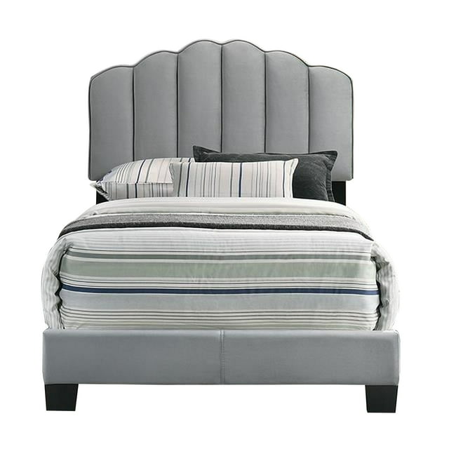 Benjara Neri Twin Size Bed, Channel Tufted, Welt Trim, Light Gray ...