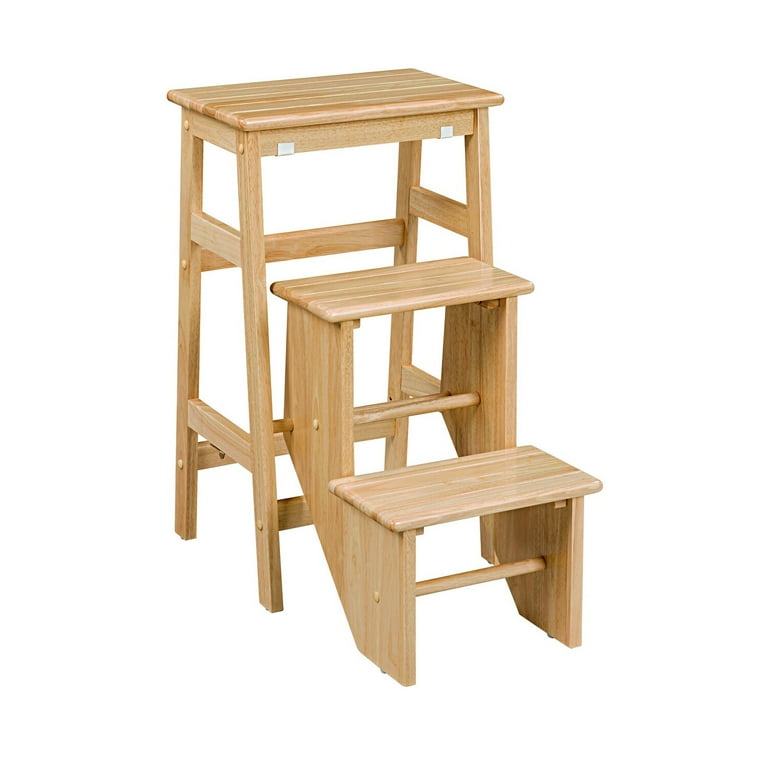 Benjara BM311529 30 in. Nero Folding Step Stool 3 Tier Design Farmhouse Natural Brown