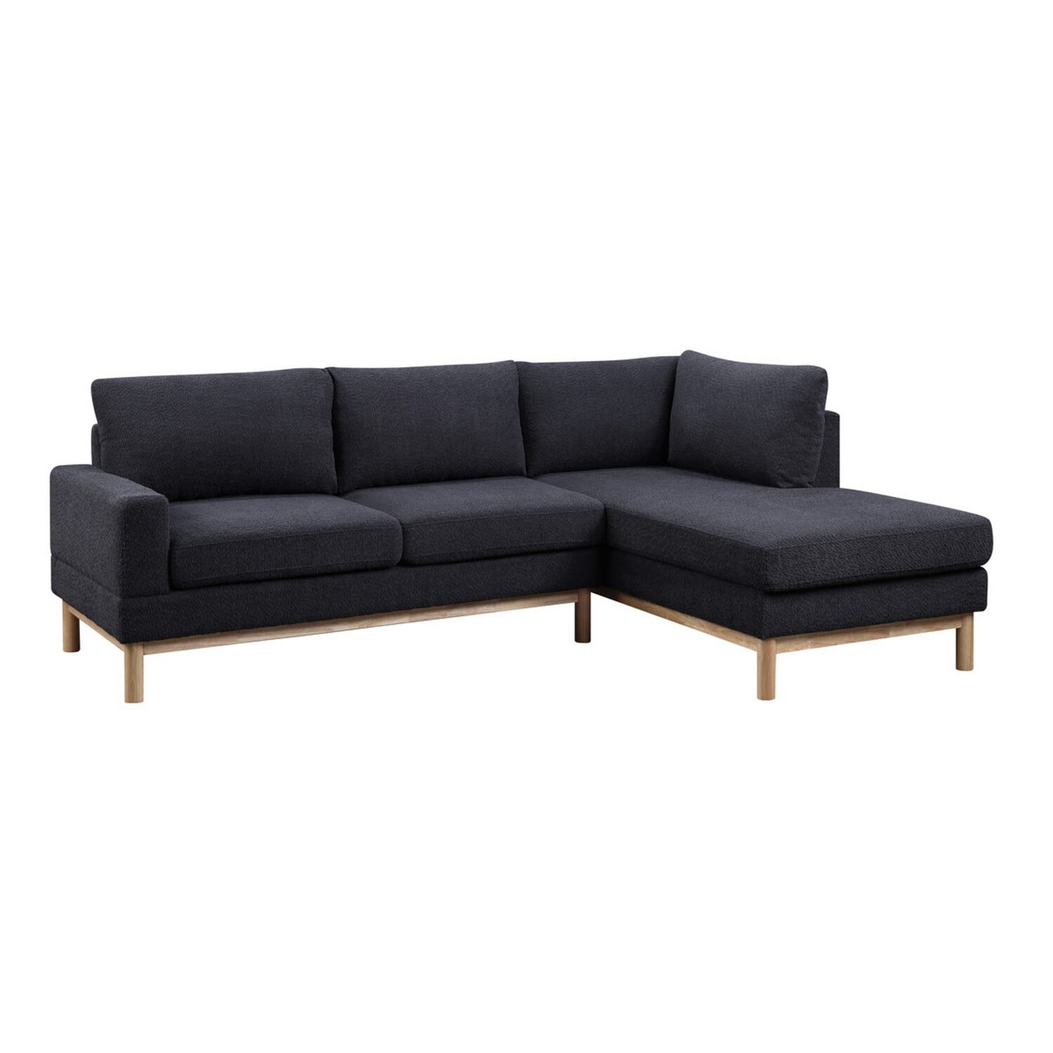 Benjara Nia 93 Inch Sectional Sofa with Chaise, Black Sherpa Upholstery ...