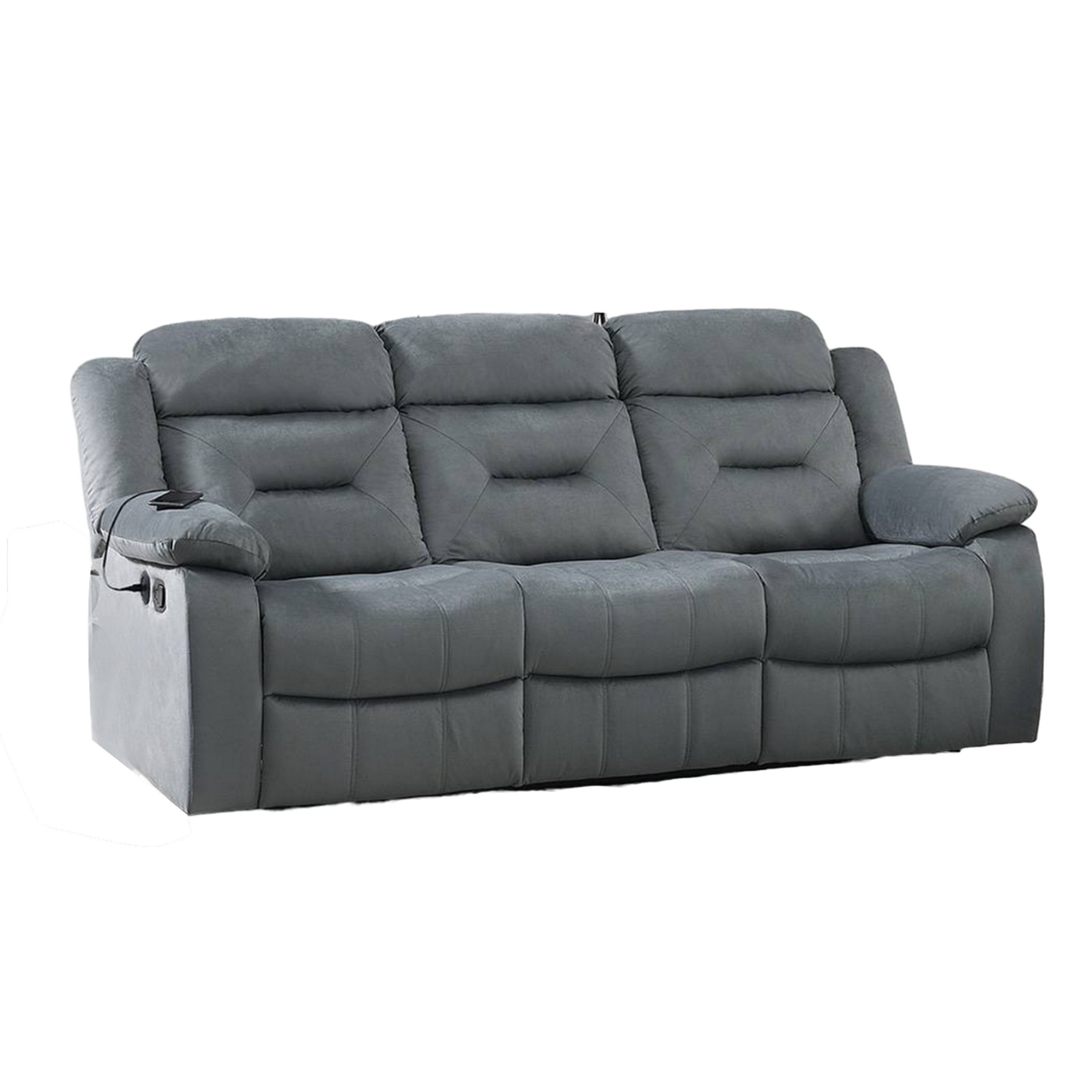 Niko Manual Recliner Sofa, Light Gray Velvet, Solid Wood, 83 Inch ...
