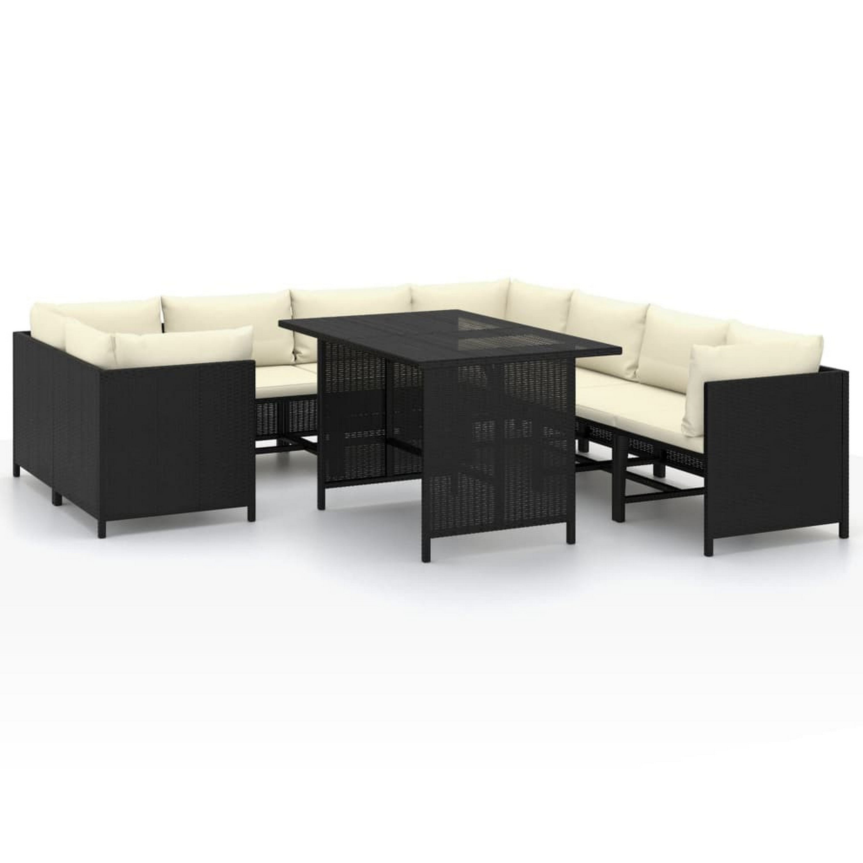 Nilo 9pc Outdoor Modular Corner Sofa Set w Dining Table, Black Rattan - Walmart.com