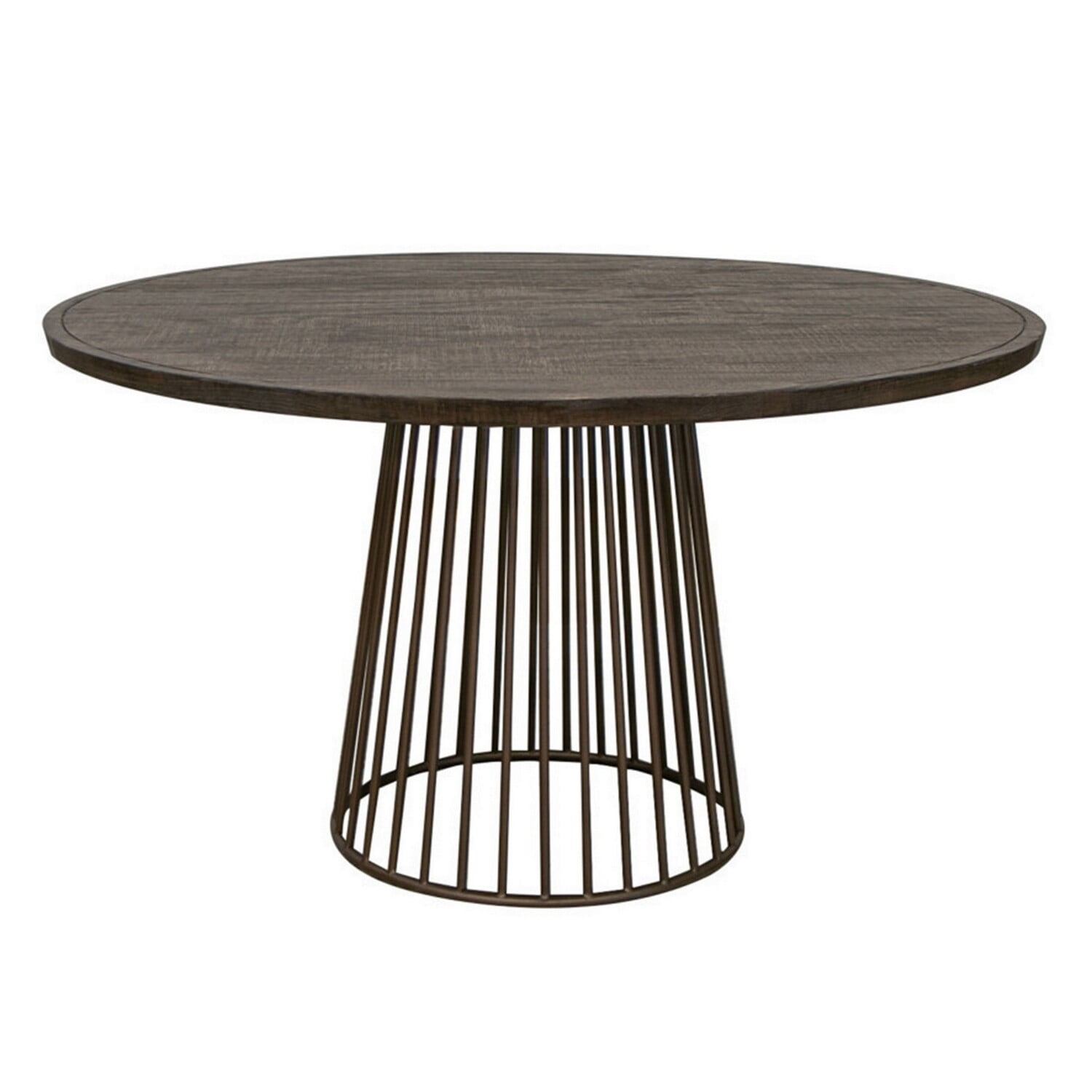 Benjara Noa 53 Inch Dining Table, Pine Wood Round Top, Cone Shaped Gold ...