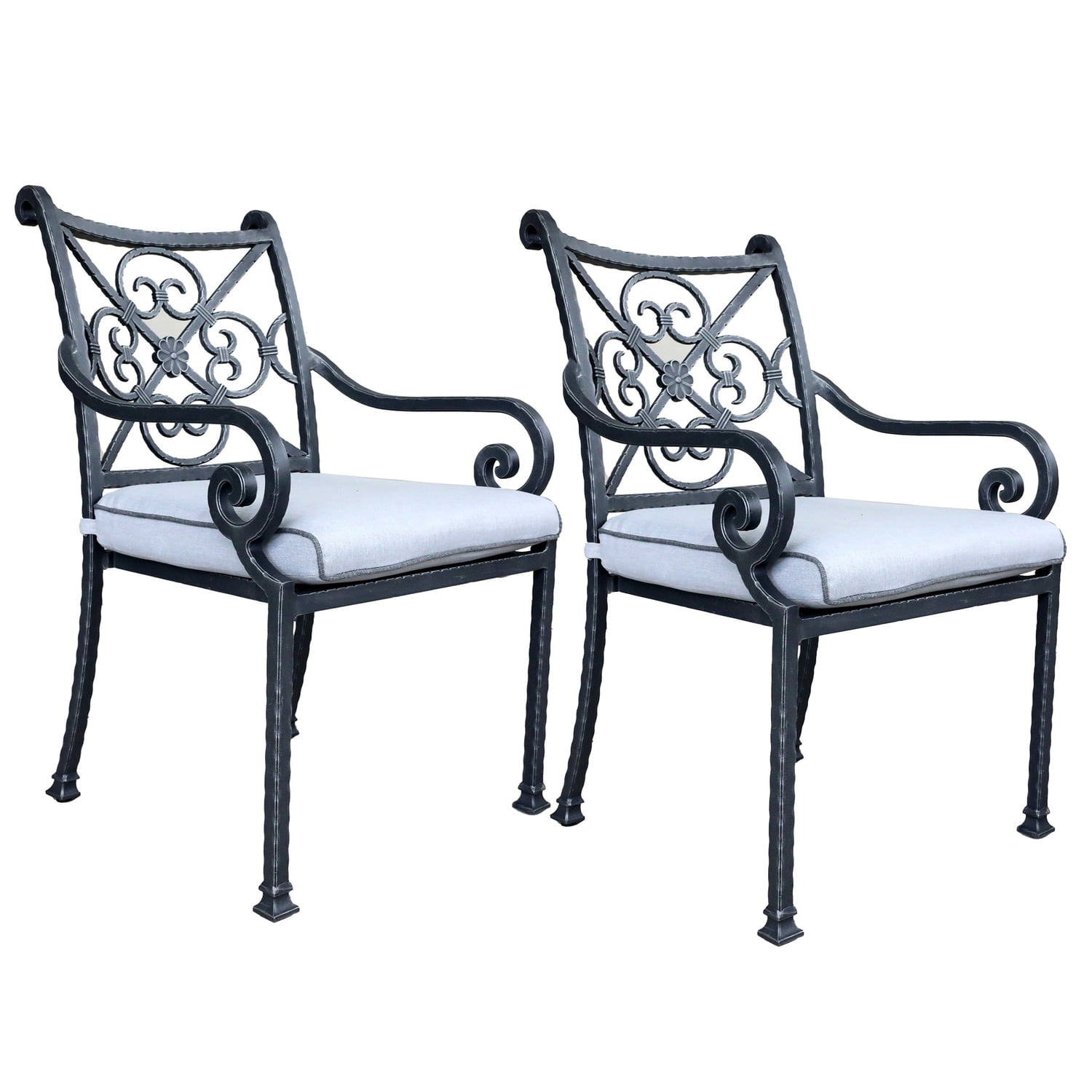 Benjara Noah 21 Inch Outdoor Arm Chair, Floral Back, Aluminum ...