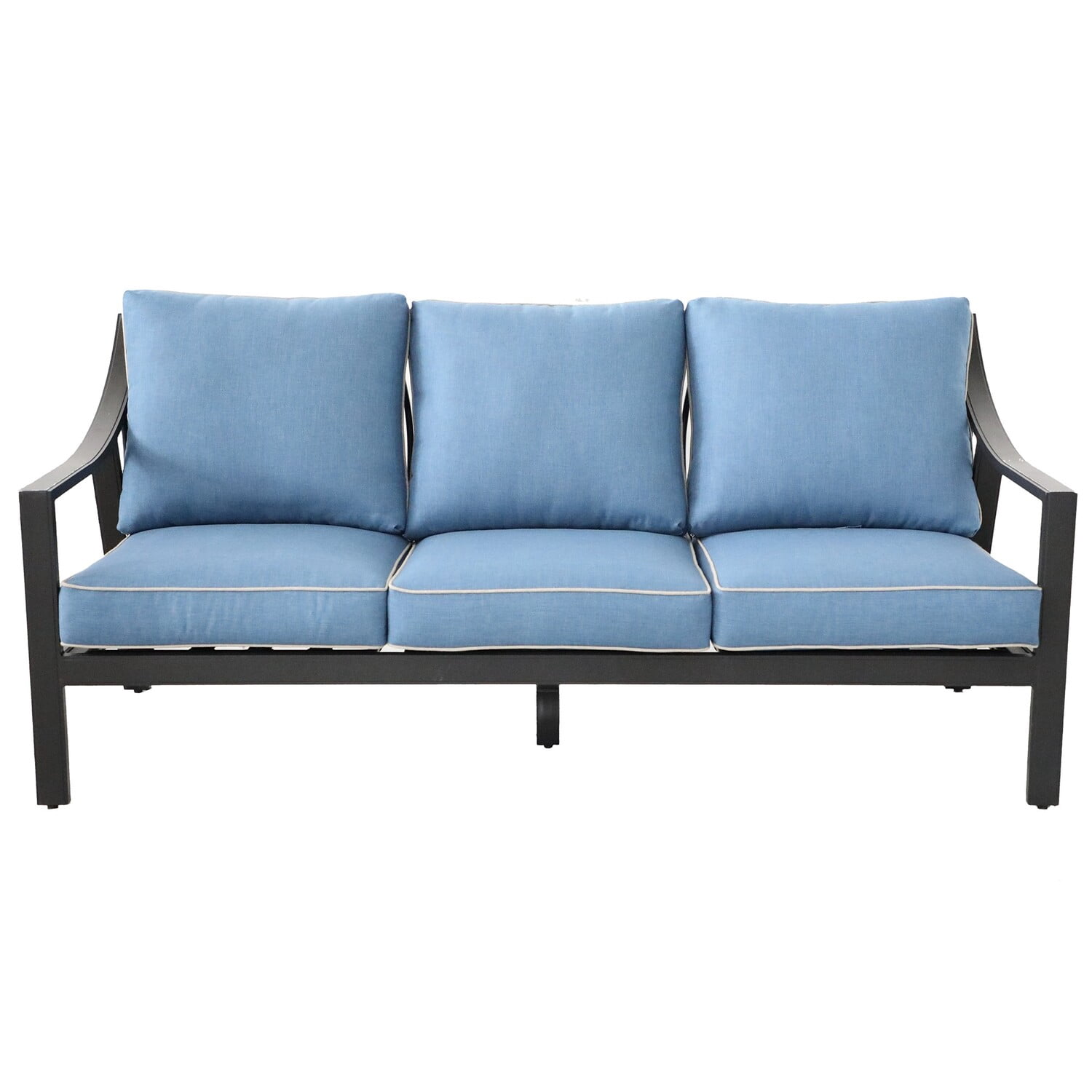 Benjara Noe 79 Inch Aluminum Patio Outdoor Sofa, Sloped Arms, Dark ...