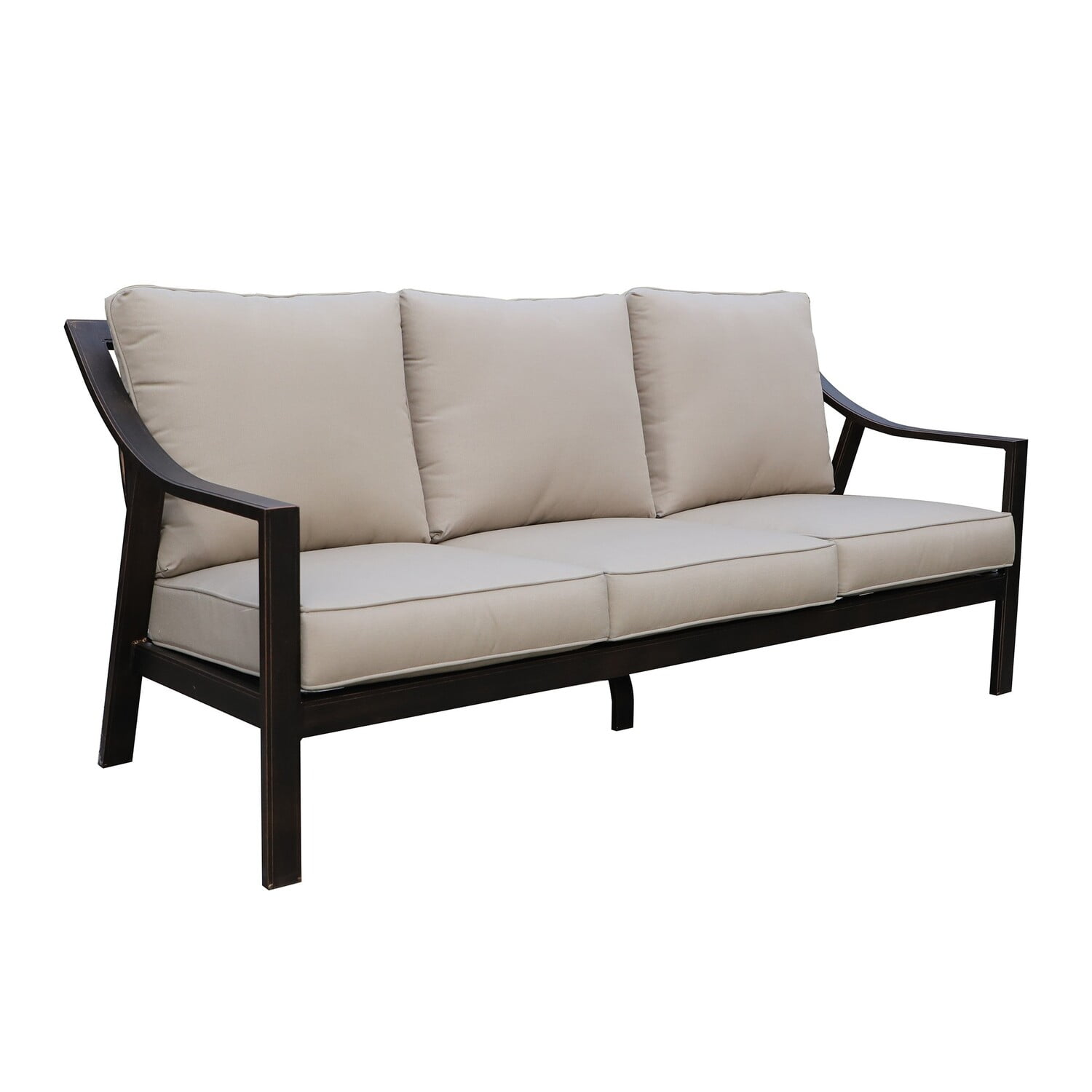 Benjara Noe 79 Inch Aluminum Patio Outdoor Sofa, Sloped Arms, Dark ...