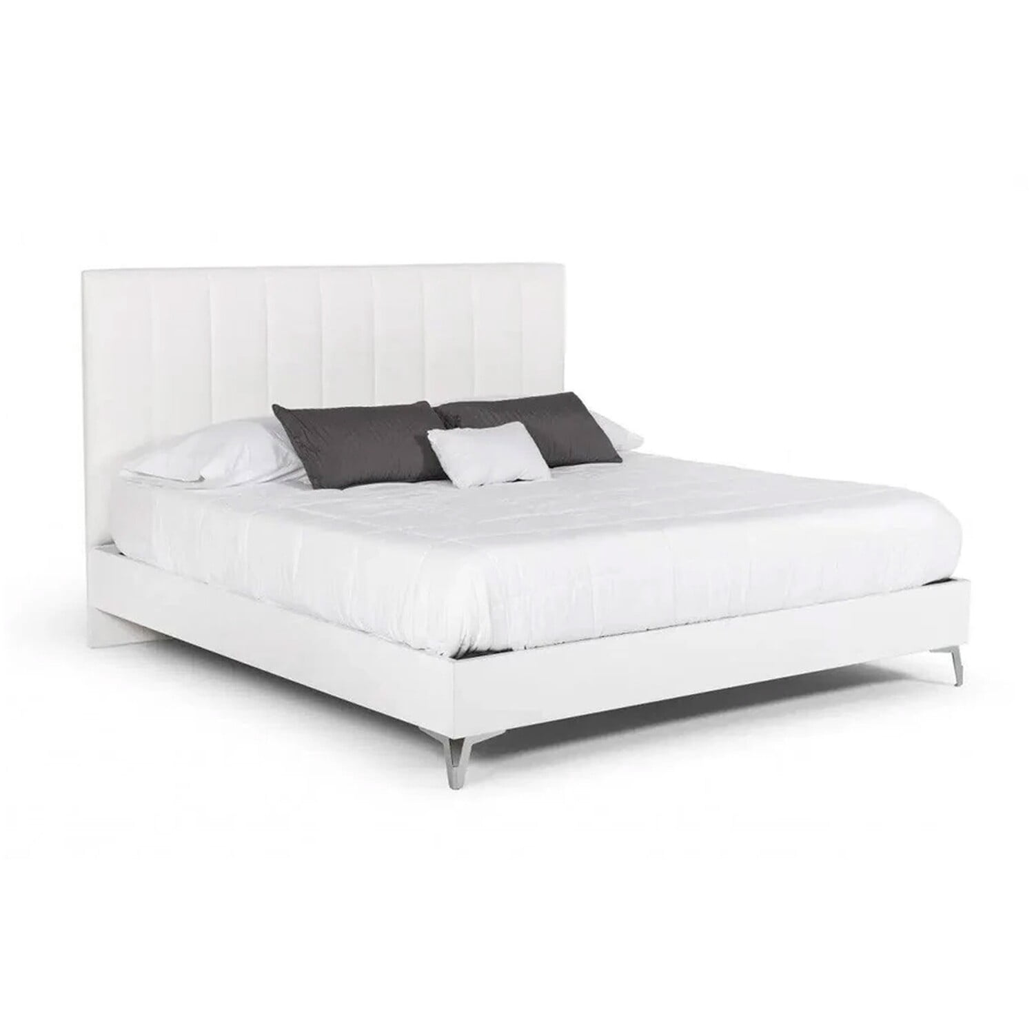Benjara Noe Sip Queen Size Bed, White Tufted Italian Vegan Leather ...