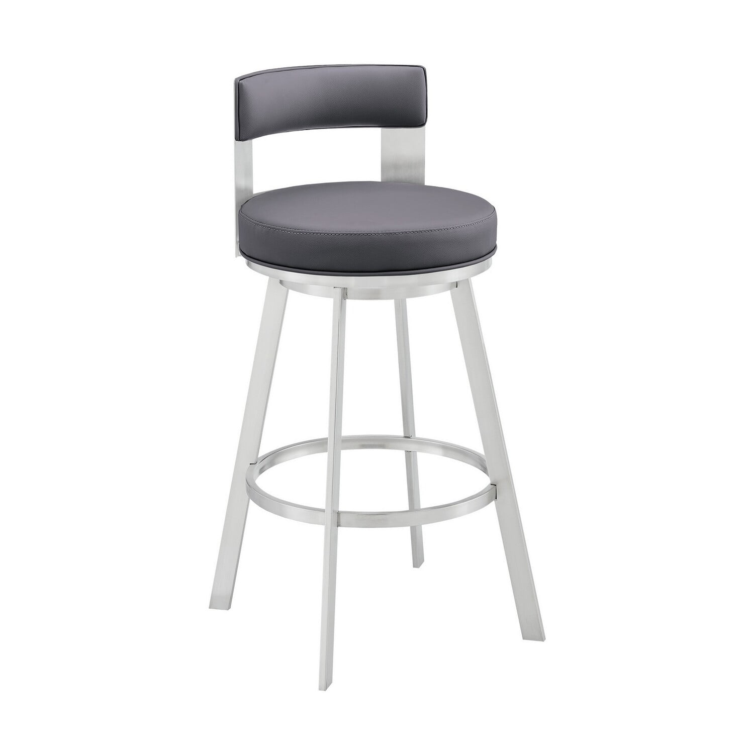 Nova 26 Inch Swivel Counter Stool, Panel Back, Silver, Gray Faux ...