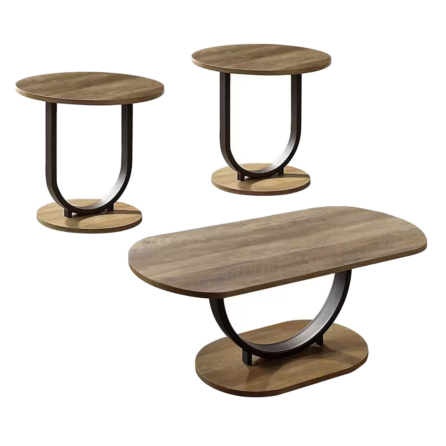 Benjara Obin 3 Piece Coffee and End Table Set, Brown MDF, Black U Shape ...