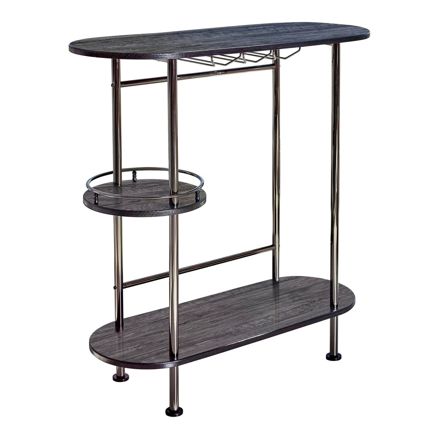 Benjara Oblong Shape Metal Bar Unit with Stemware Rack, Gray and Chrome ...