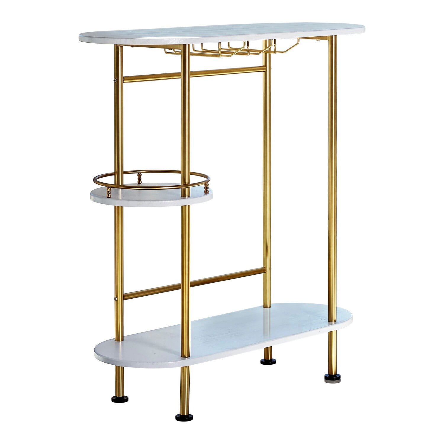 Benjara Oblong Shape Metal Bar Unit with Stemware Rack, White and Gold ...