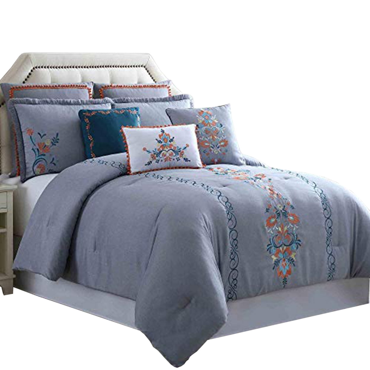 Odense 8 Piece King Comforter Set with Floral Embroidery The Urban Port ...