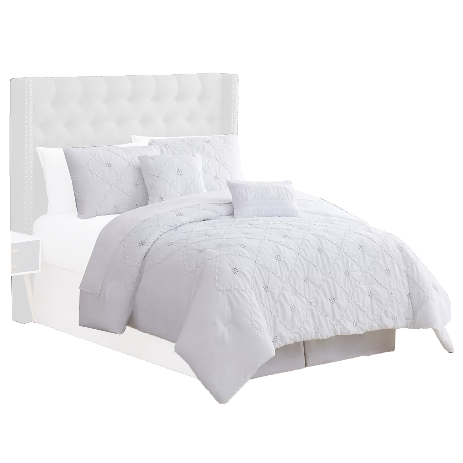 Benjara Ohio 5 Piece King Comforter Set with Bar Tacking Details, White ...