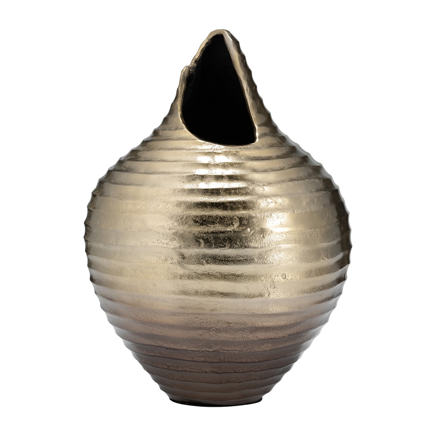 Benjara Olu 16 Inch Vase, Shell Design, Asymmetrical Ingress, Gold ...