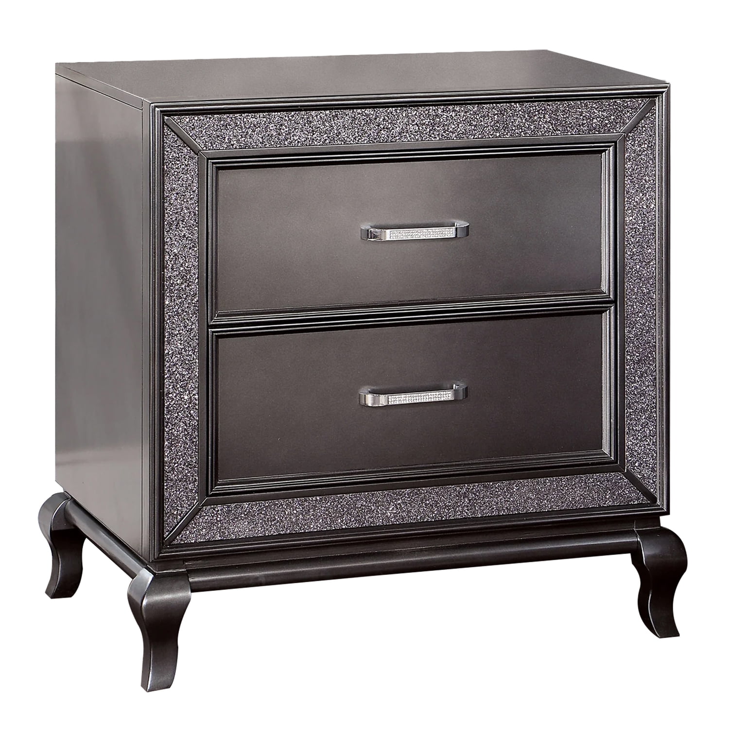 Benjara Ony 30 Inch Nightstand, 2 Drawers, Solid Wood, Chrome, Graphite ...