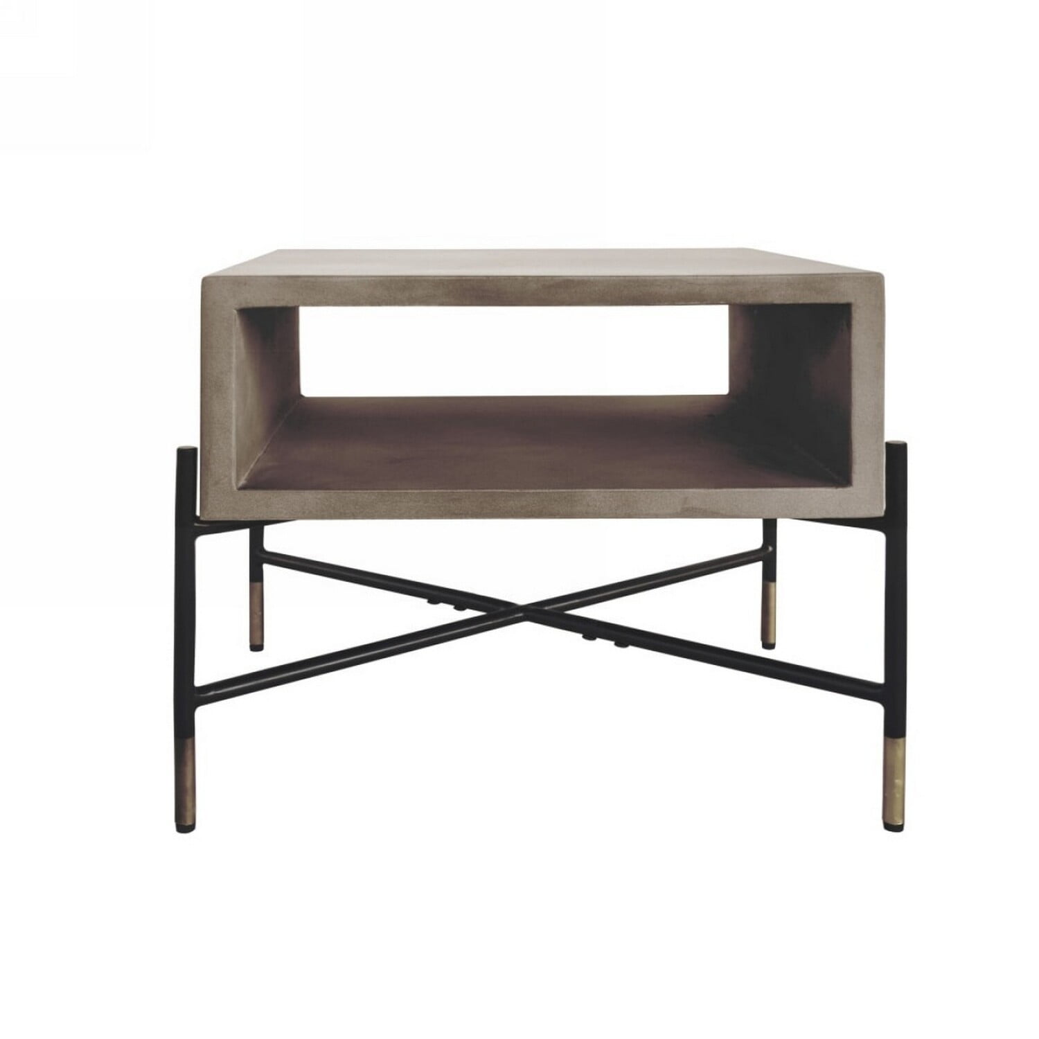 Benjara Open Concrete Top End Table with Tubular Metal Base, Black and ...