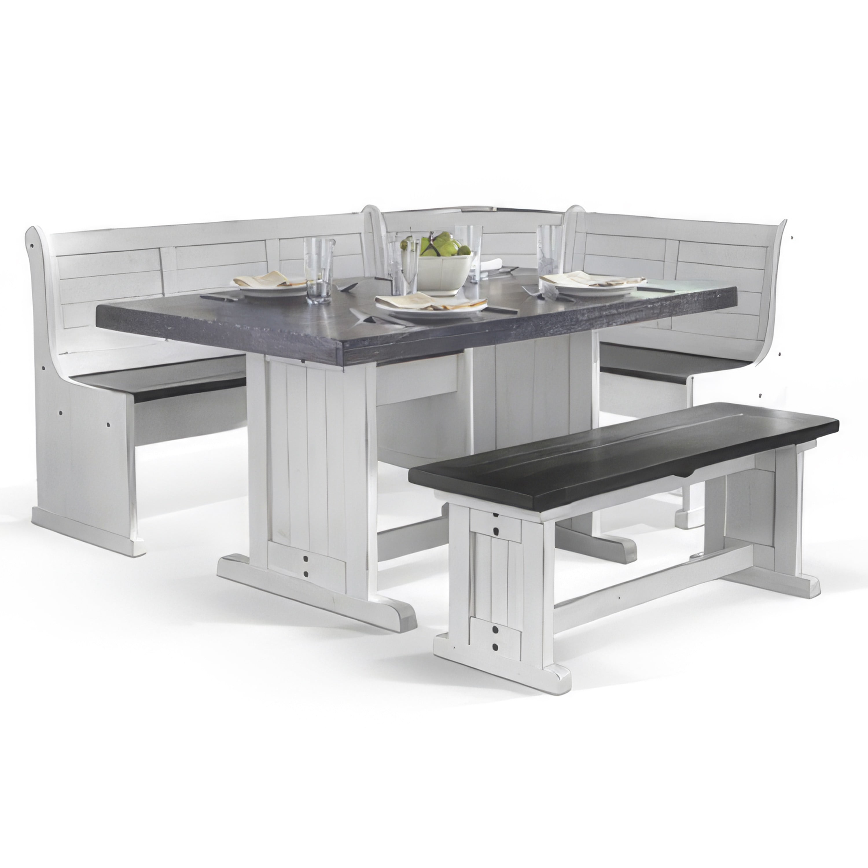 Orso 4pc Breakfast Nook Dining Table Set, Corner Bench, White Brown ...