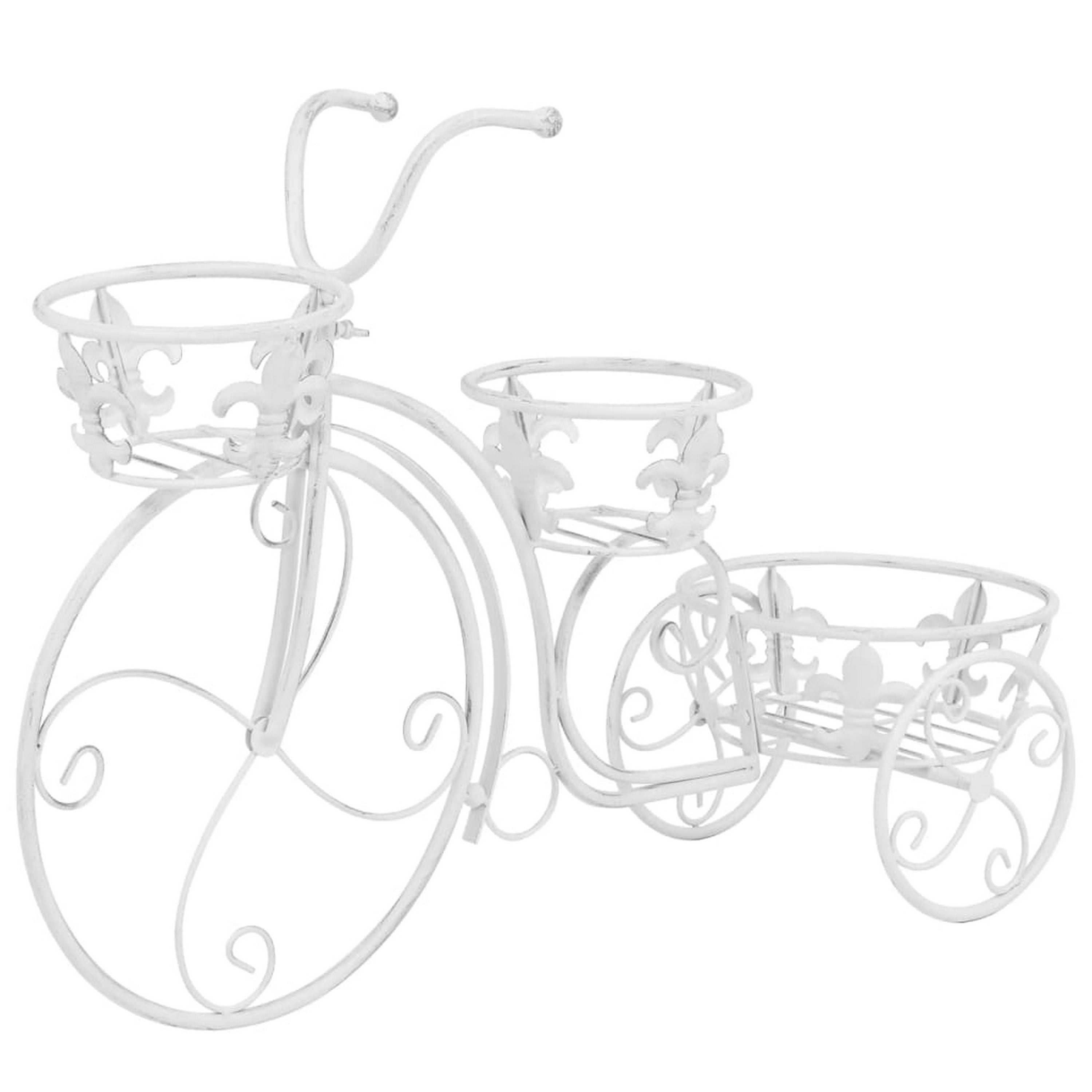 Outdoor Plant Stand, Tricycle Shape, Scrollwork, 30 Inch White Metal ...