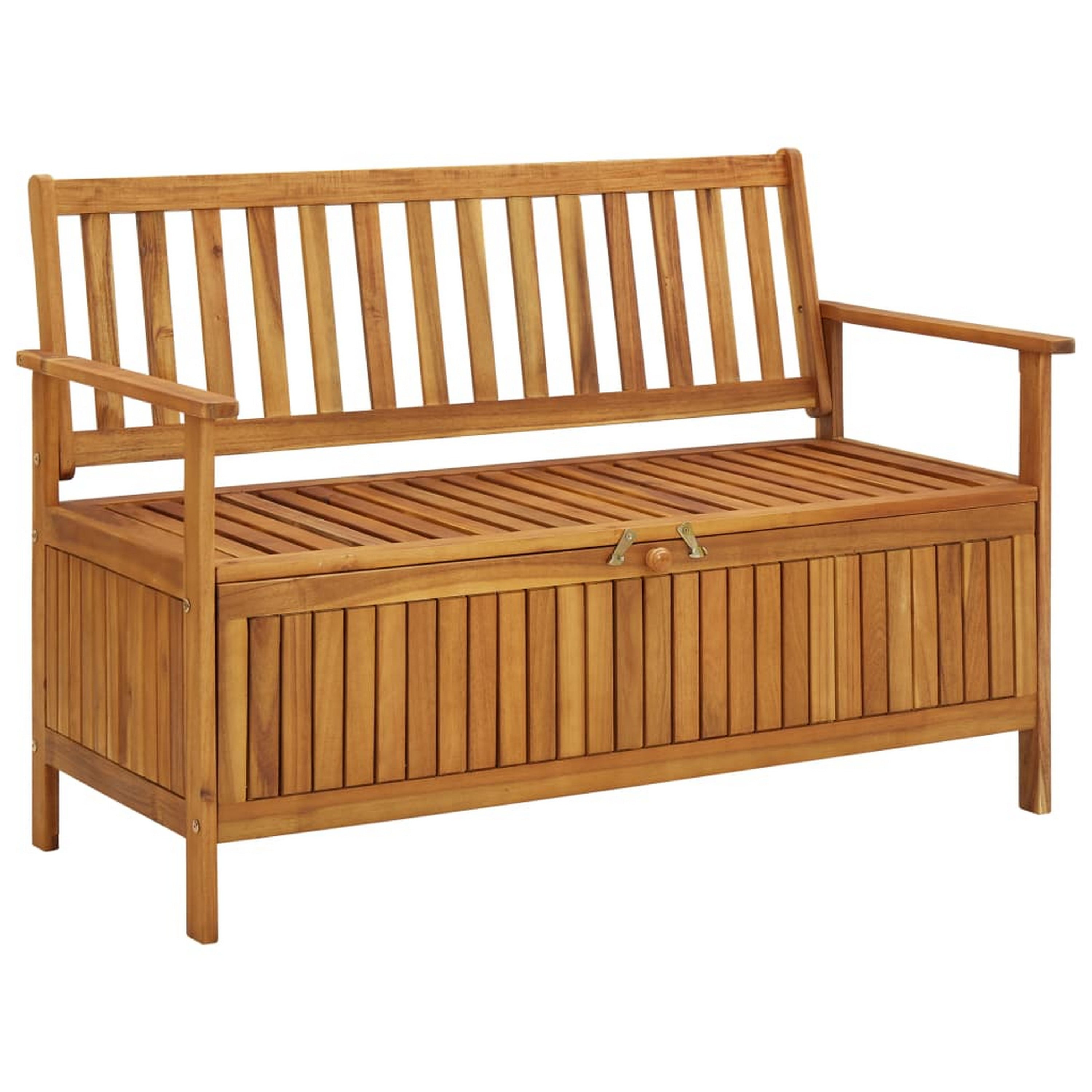 Outdoor Storage Bench, Slatted, 47 Inch Natural Brown Acacia Wood ...