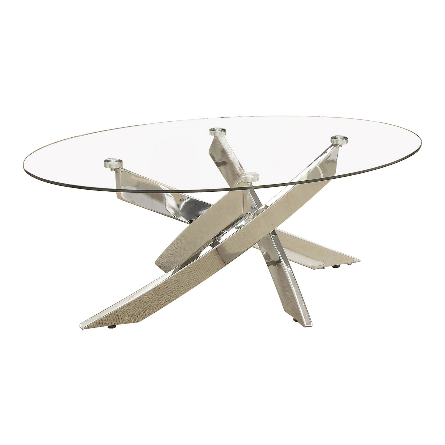 Oval Shape Glass Top Coffee Table with Criss Cross Base, Silver and ...