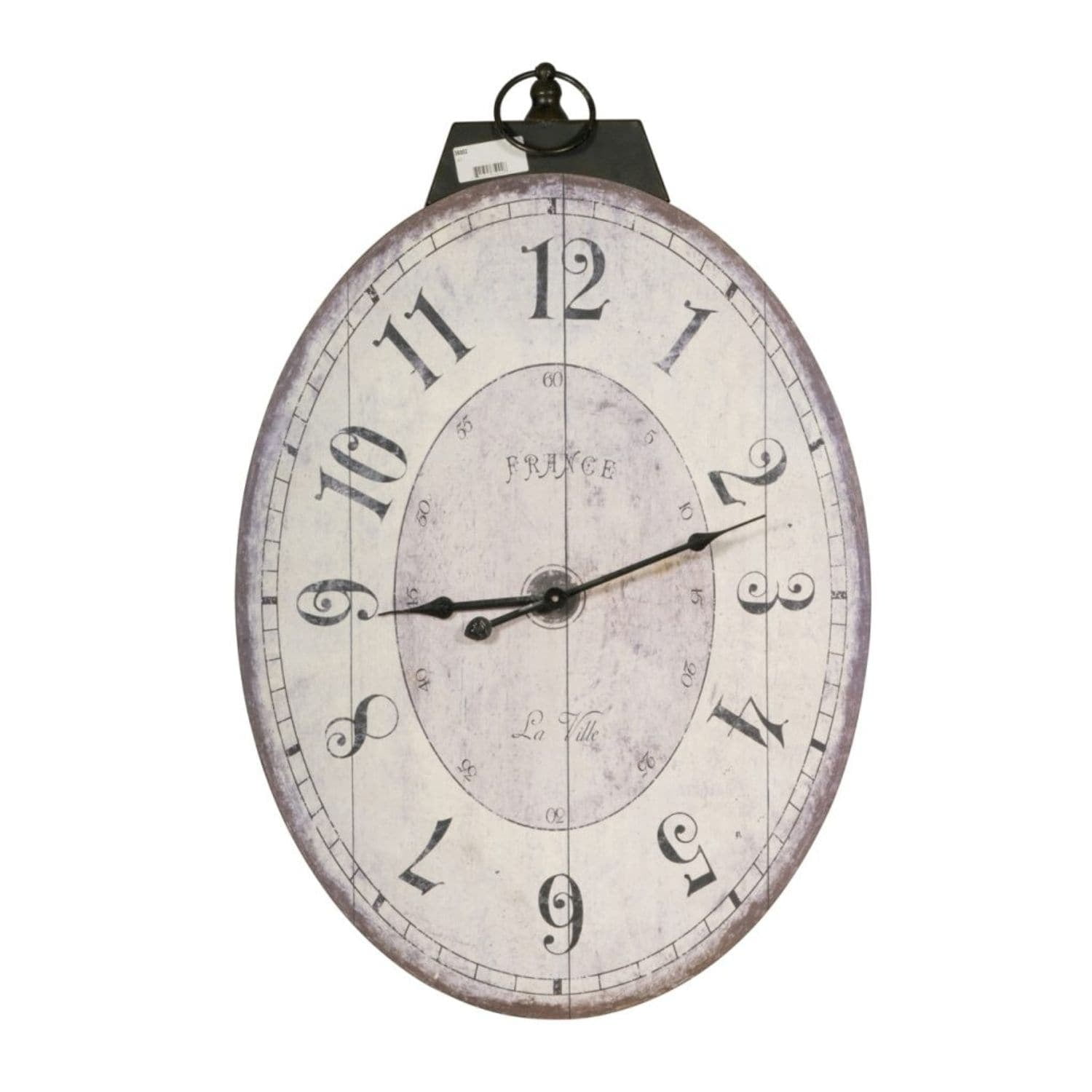 Distressed Oval Shape Wooden Wall Clock with Ring Hanger, White and ...