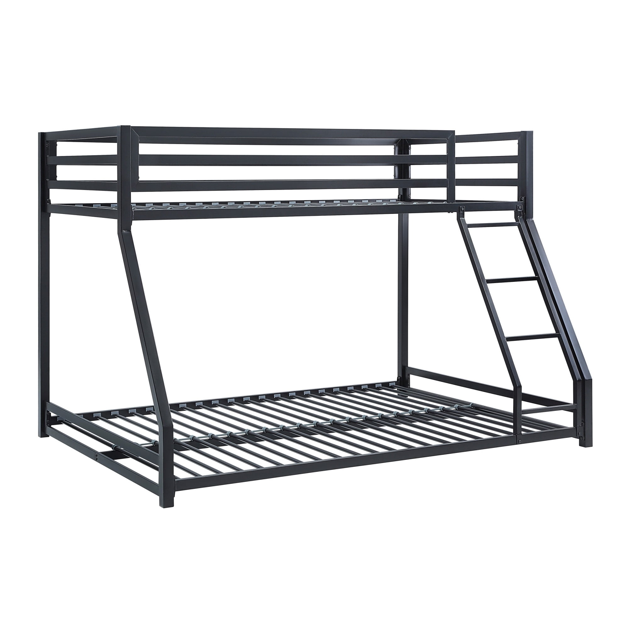 Ovi 78 Inch Twin over Full Bunk Bed, Ground Level Platform Bed, Black ...