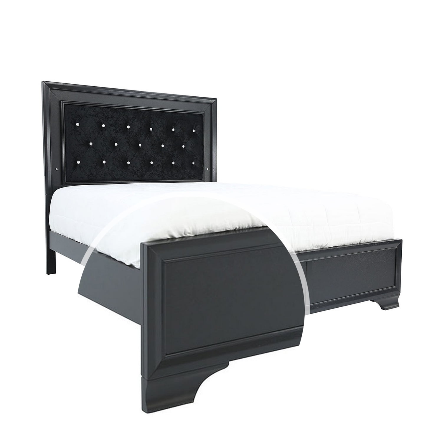 Benjara Padded Crystal Tufted Queen Size Headboard and Low Footboard ...