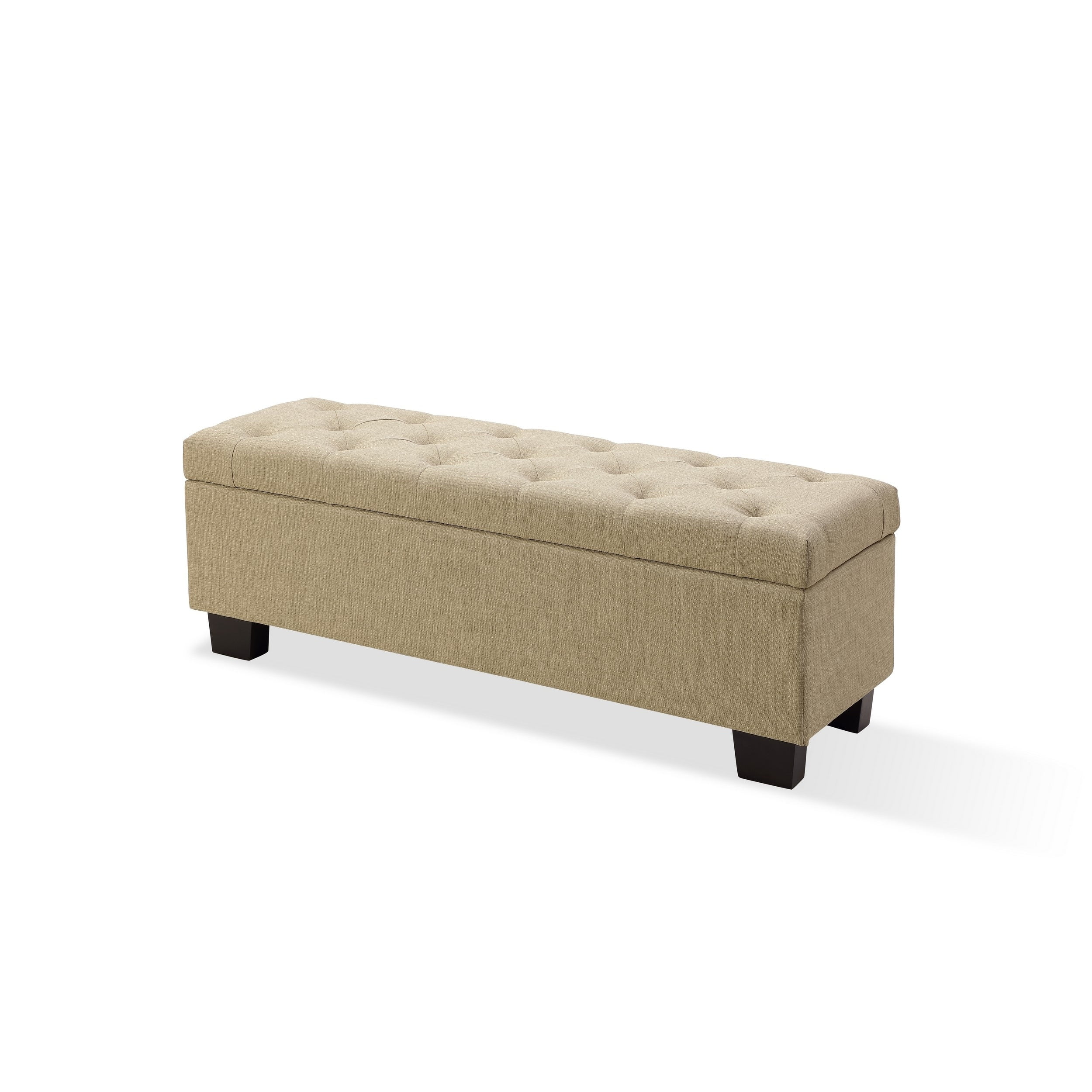 Benjara Pax 54 Inch Storage Bench, Polyester Linen, Lifting Top, Tufted ...