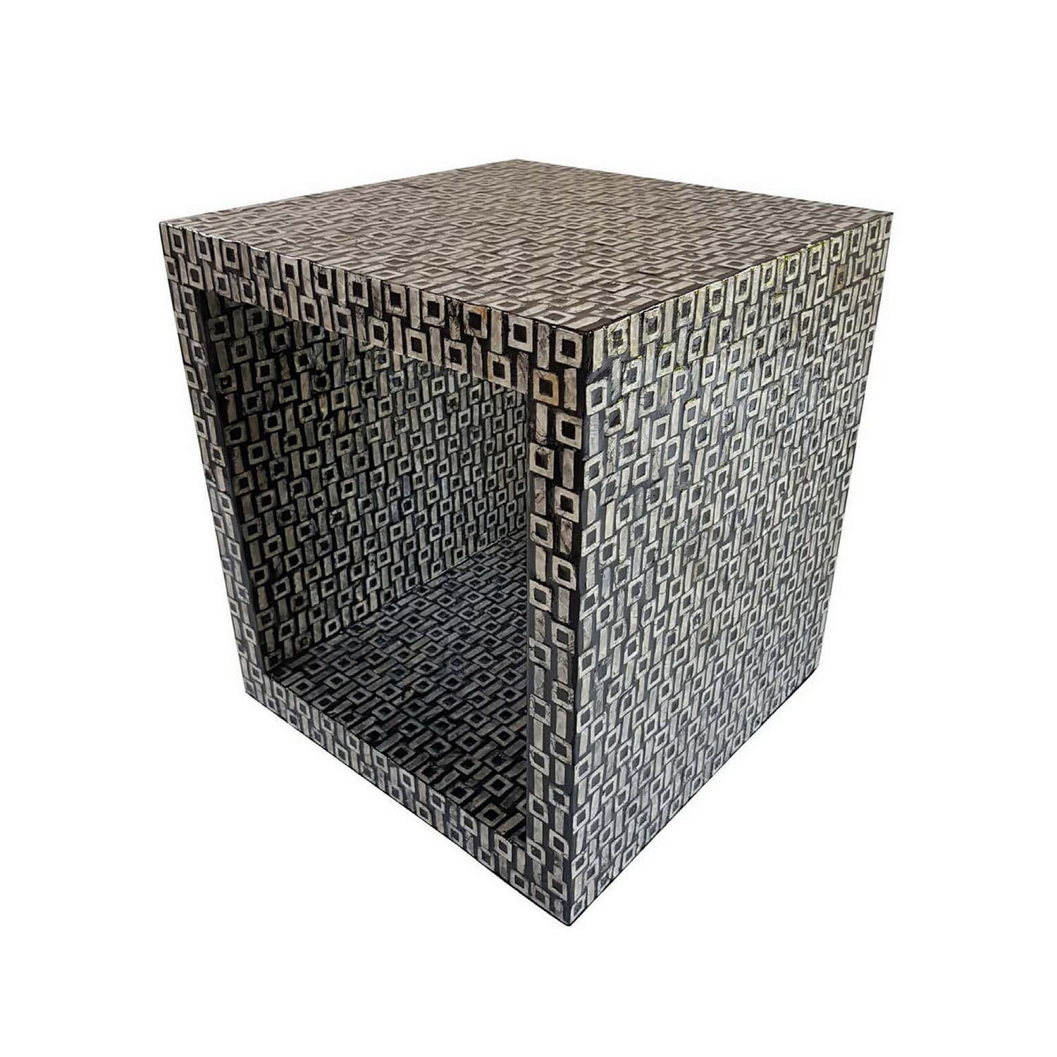 Perry 20 Inch Side End Table with Capiz Shells, Square Top, Black Wood ...