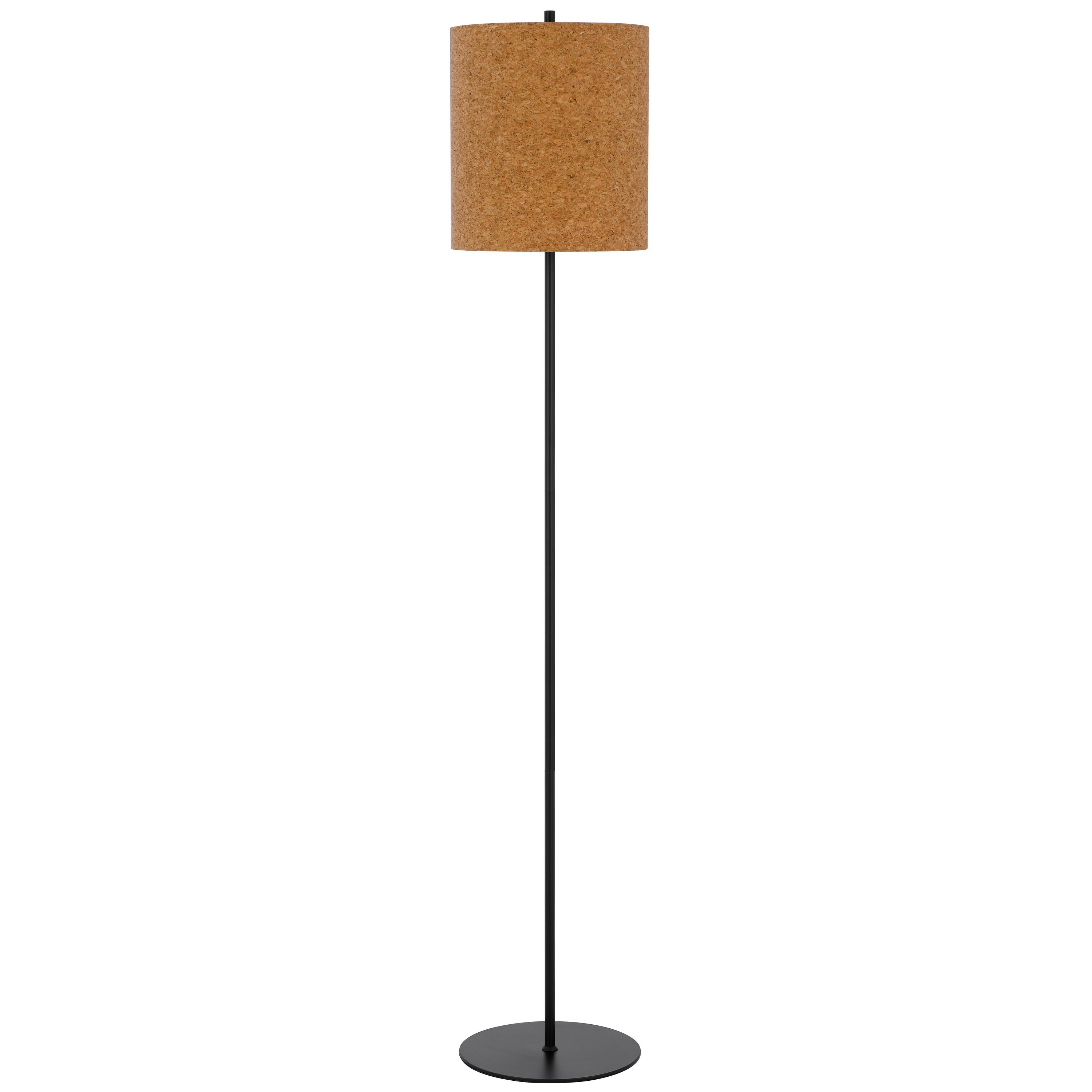 Plue 63 Inch Floor Lamp, Black Pole w Round Base, Cork Drum Shade ...