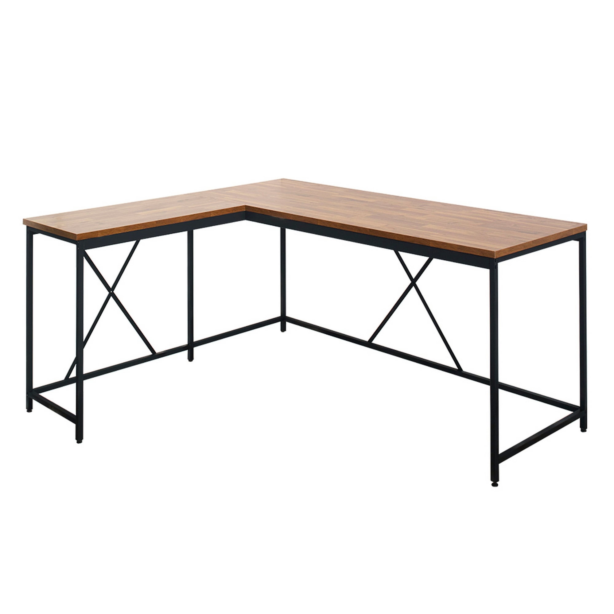 Posy Corner Desk, L Shaped Black Metal Frame, X Crossed, Oak Brown Wood ...