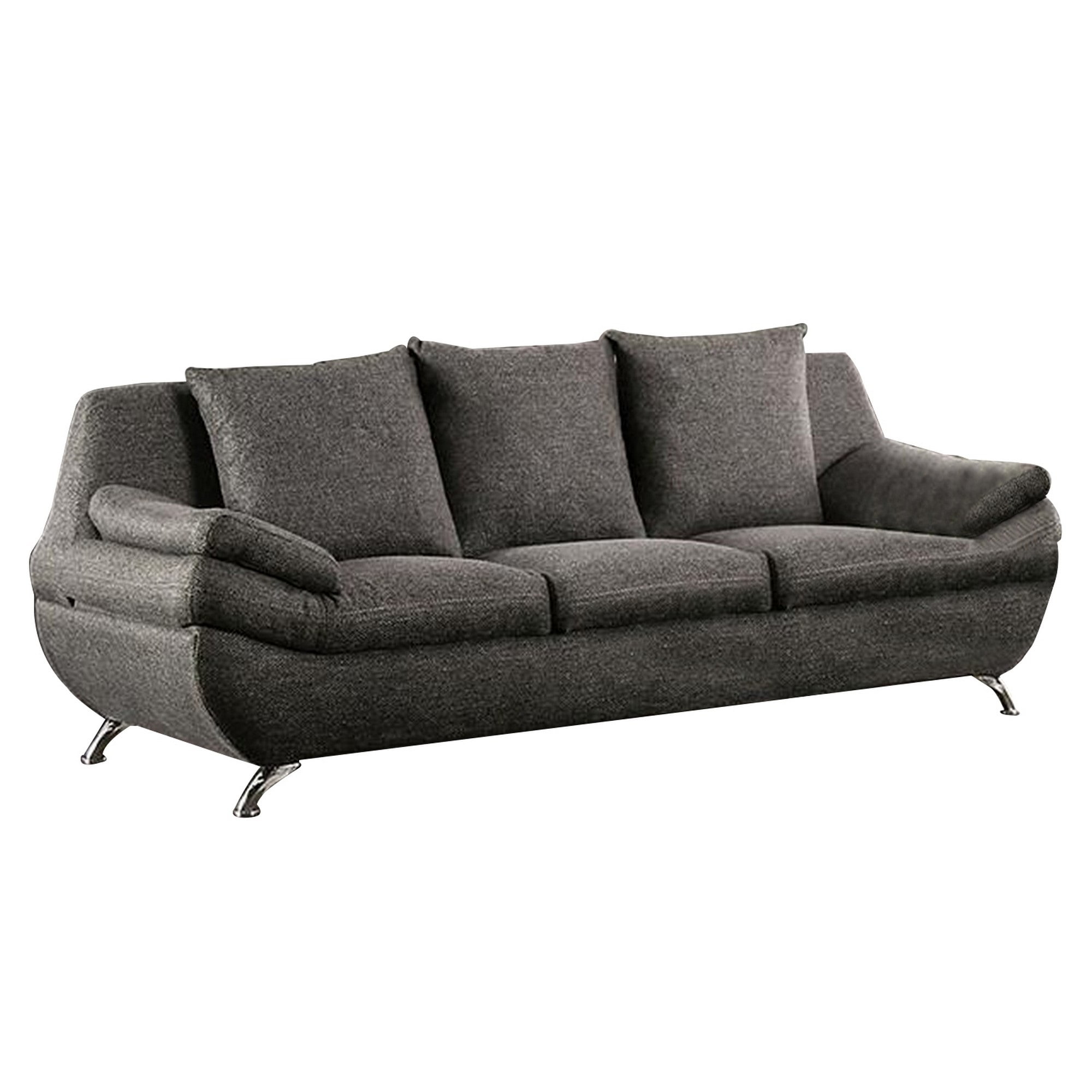 Benjara Qol 87 Inch Modern Sofa, Angled Chrome Legs, Matching Throw ...