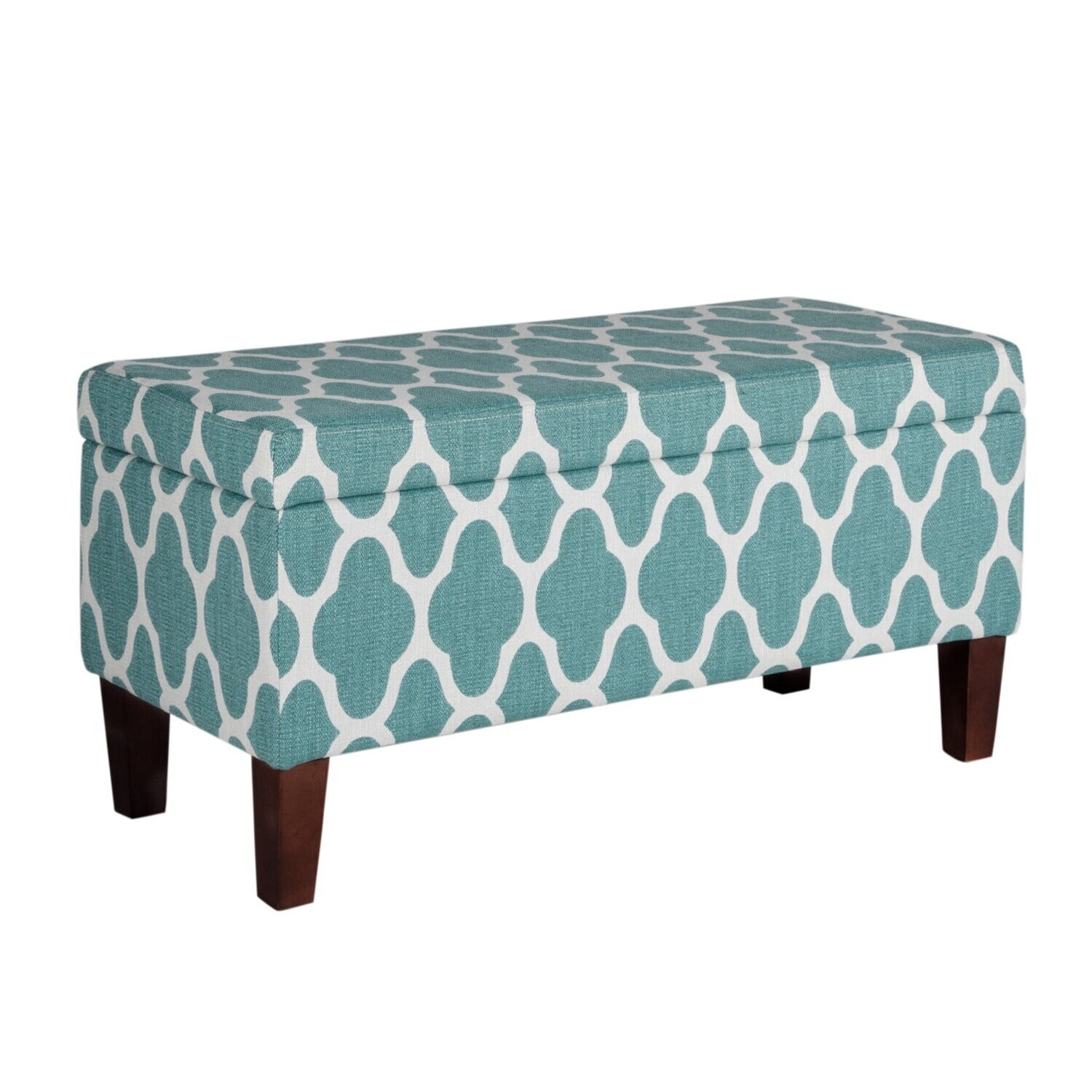 Benjara Quatrefoil Print Fabric Upholstered Wooden Bench With Hinged ...