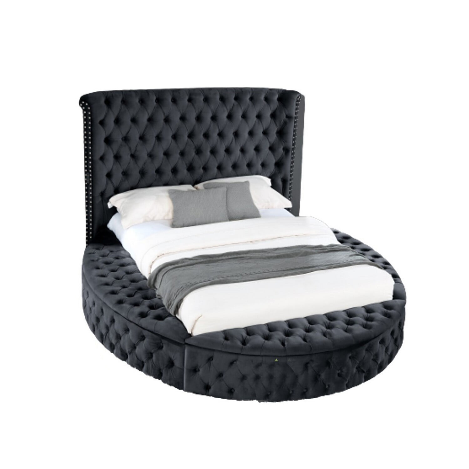 Queen Size Oval Bed with Bluetooth Speaker, Storage Black Velvet ...