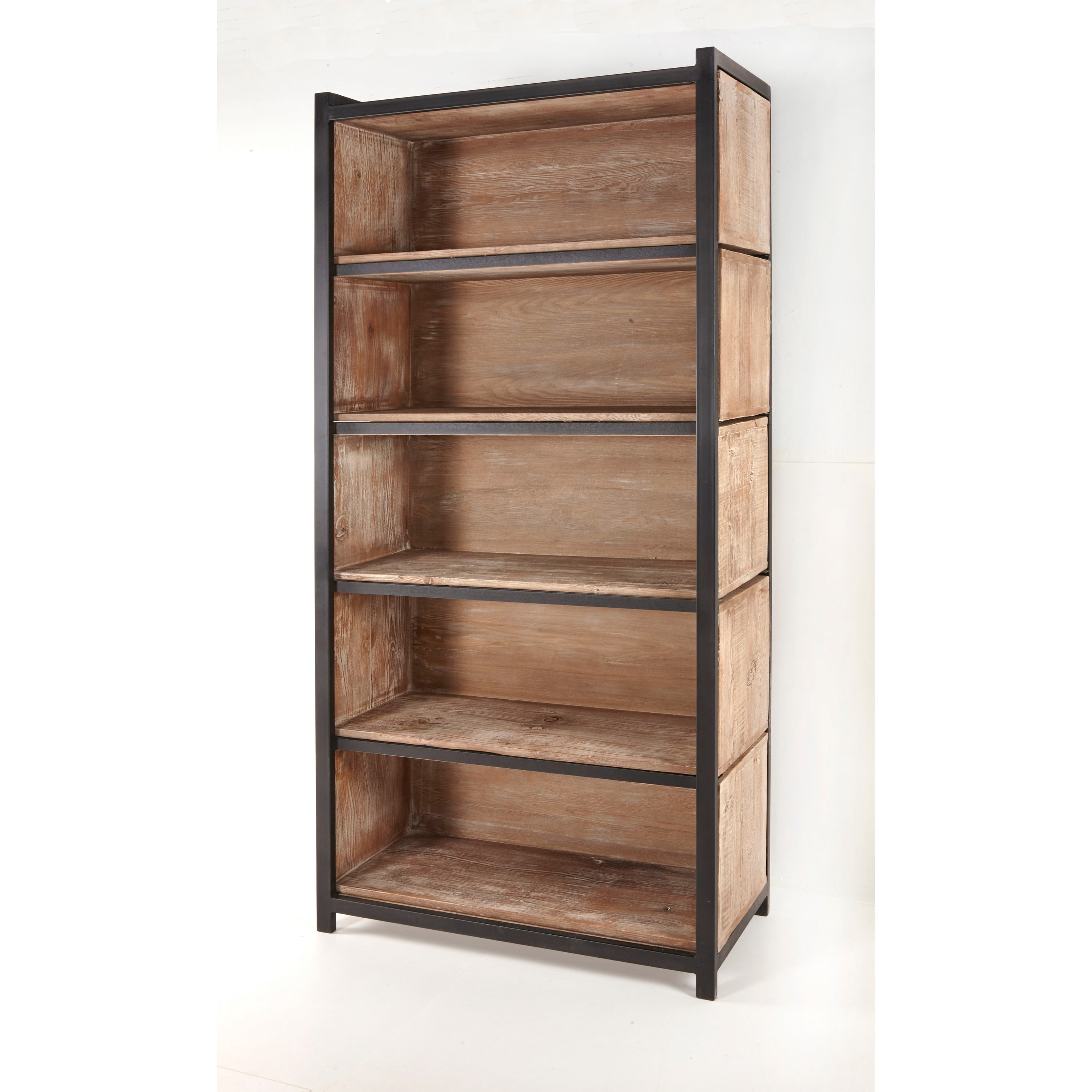 Ramy Accent Bookcase, Zig Zag Design, 90 Inch Black Metal, Gray Brown ...